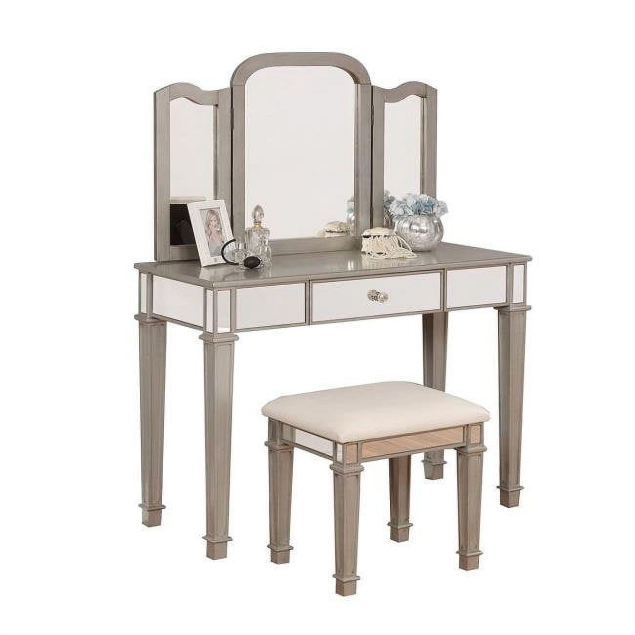 Benzara BM205427 Wooden Vanity Set with 1 Drawer & Tri Fold Mirror ...