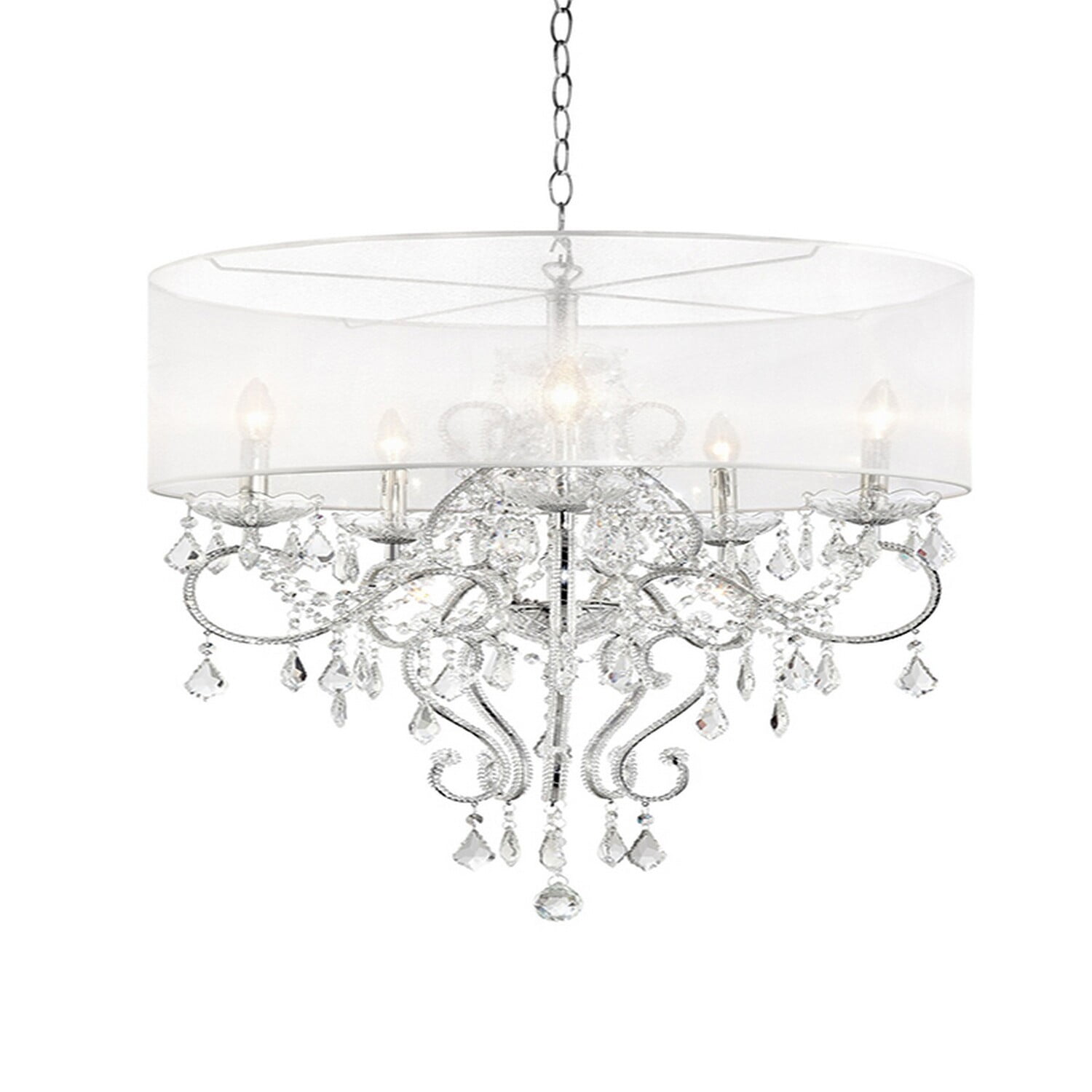 Ceiling Lamp with Hanging Crystals and Round Canopy, Silver - Walmart.com