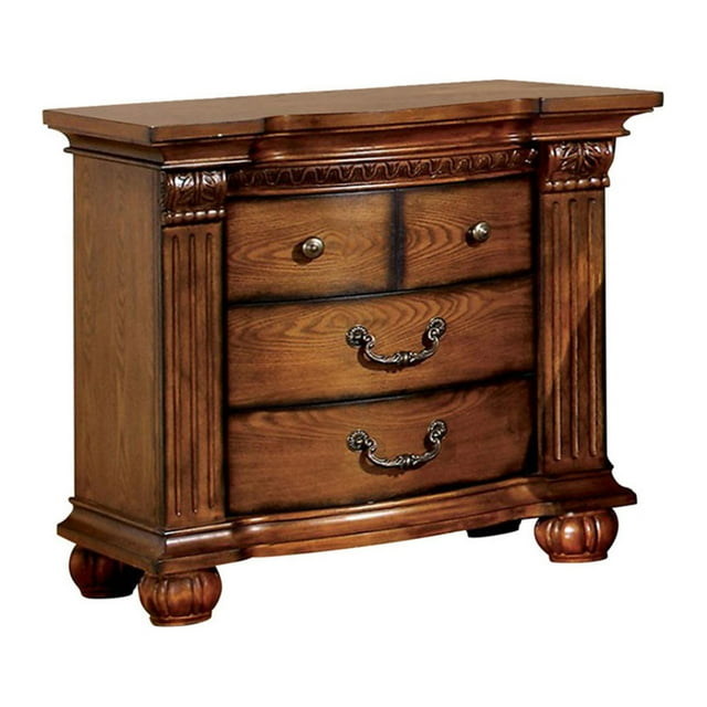 Benzara Bellagrand Transitional Night Stand, Antique Tobacco Oak ...