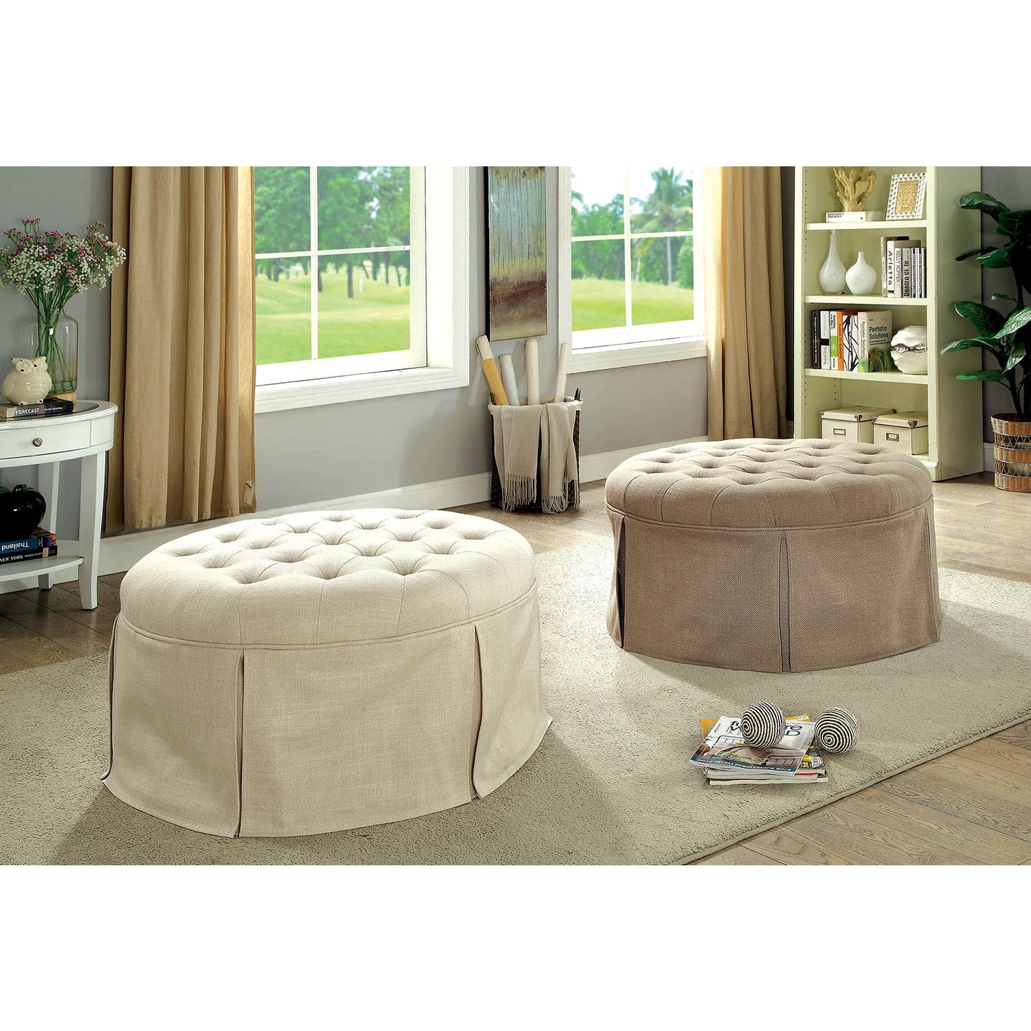 Benzara Button Tufted Fabric Upholstered Ottoman With Open Bottom Shelf ...