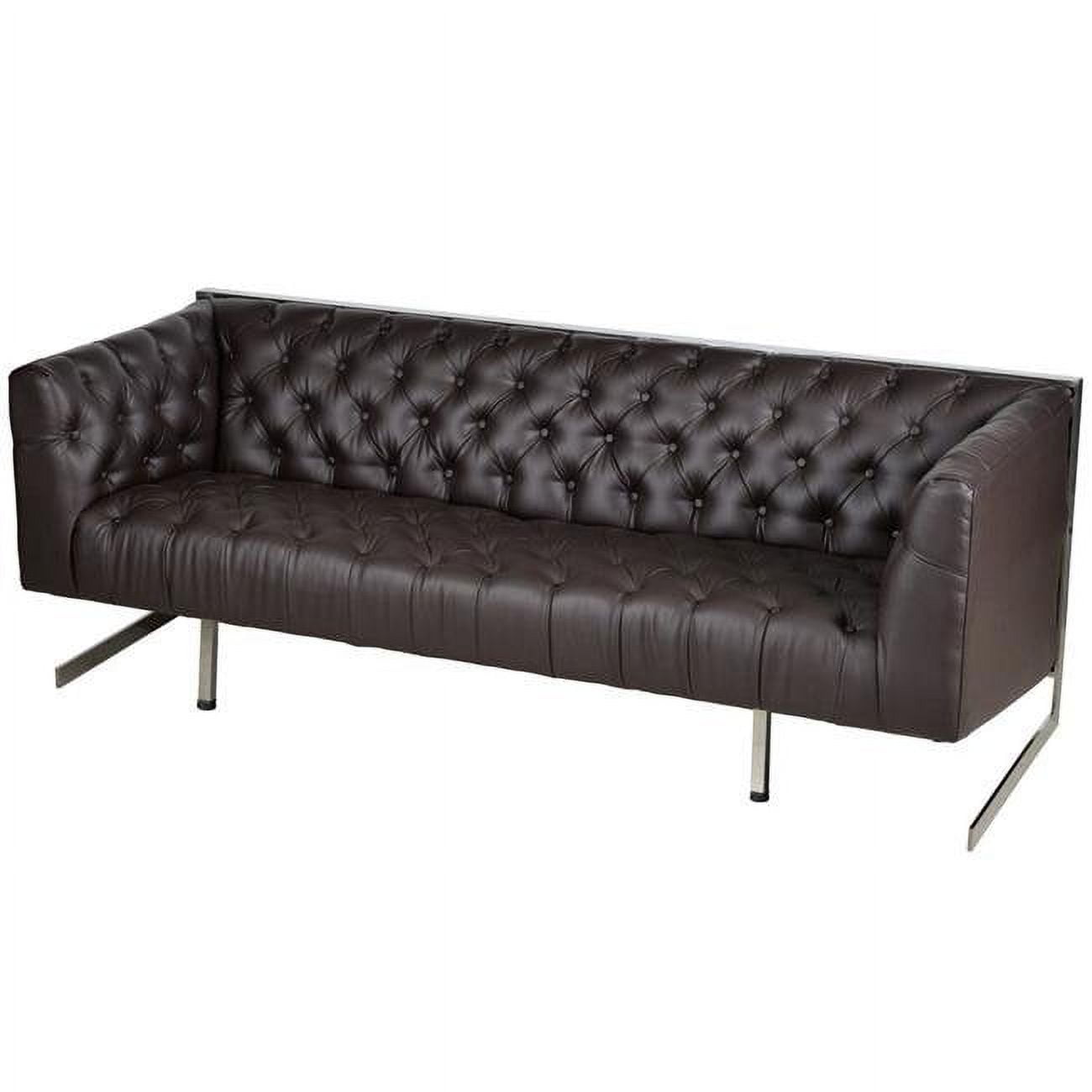 Benzara Button Tufted Faux leather Upholstered Rubber Wood Sofa with ...