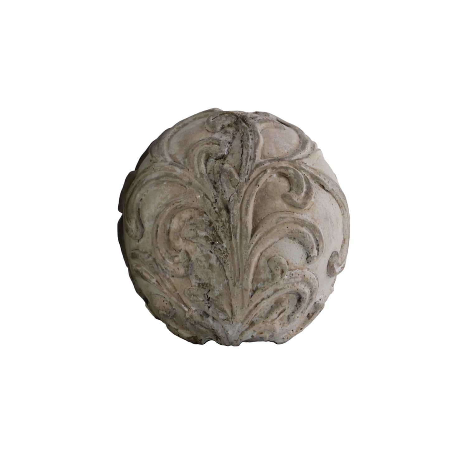 Benzara Cement Ornamental Sphere with Embossed Swirl Design, Gray ...