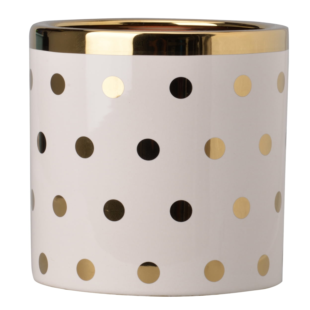 Benjara Ceramic Cylindrical Planter with Polka Dots Pattern, White and ...