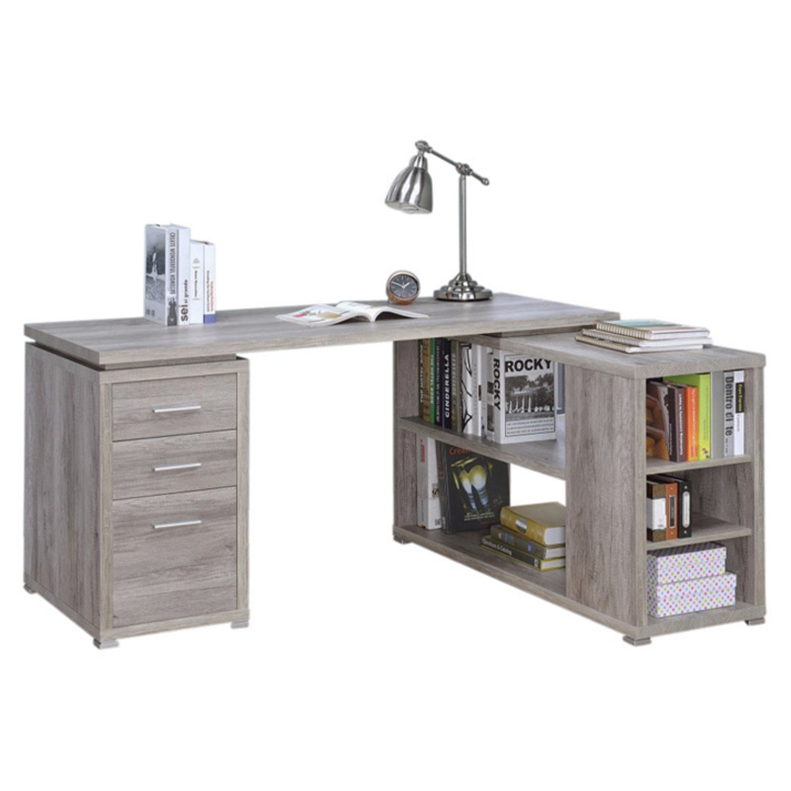 Benzara Contemporary L-Shaped Computer Desk with Bookcase Credenza ...