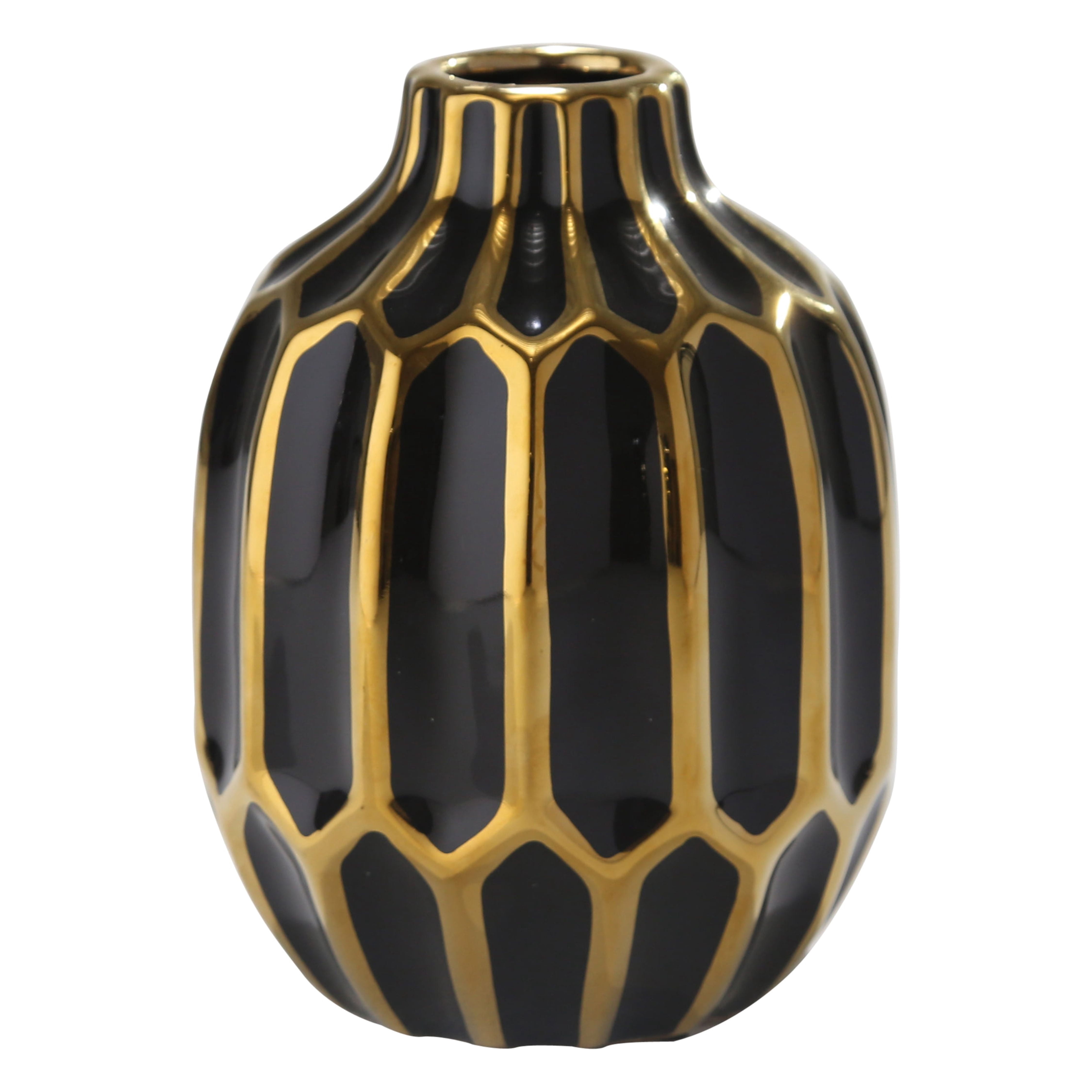 Benzara Embossed Ceramic Round Vase with Small Mouth Open, Black and ...