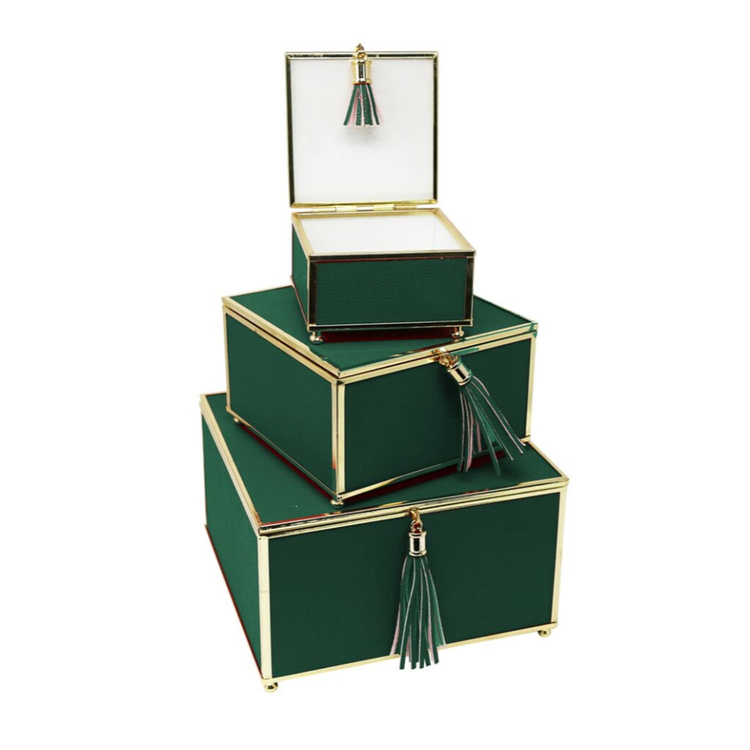 Benzara Exceptional Storage Boxes with Tassel - Set of 3-Color:Green ...