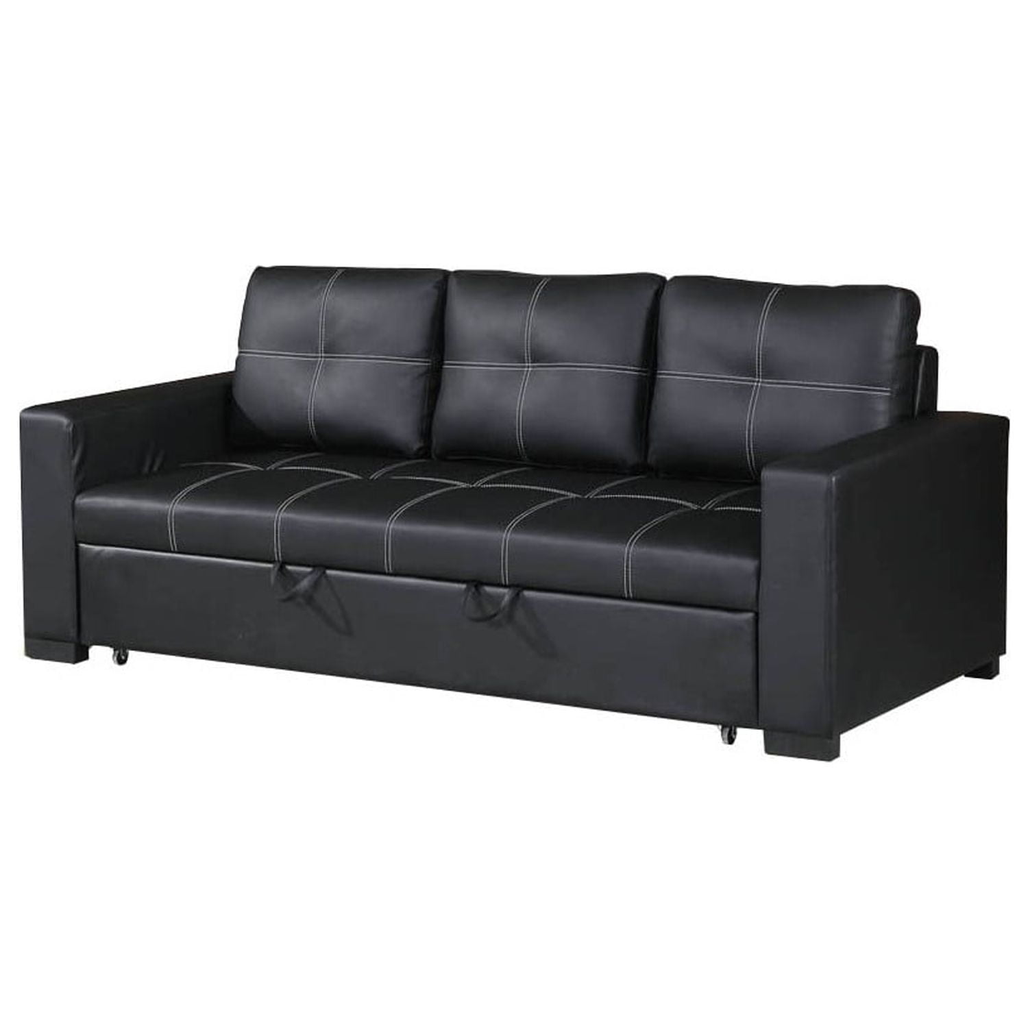 Faux Leather Convertible Sofa In Black - Walmart.com