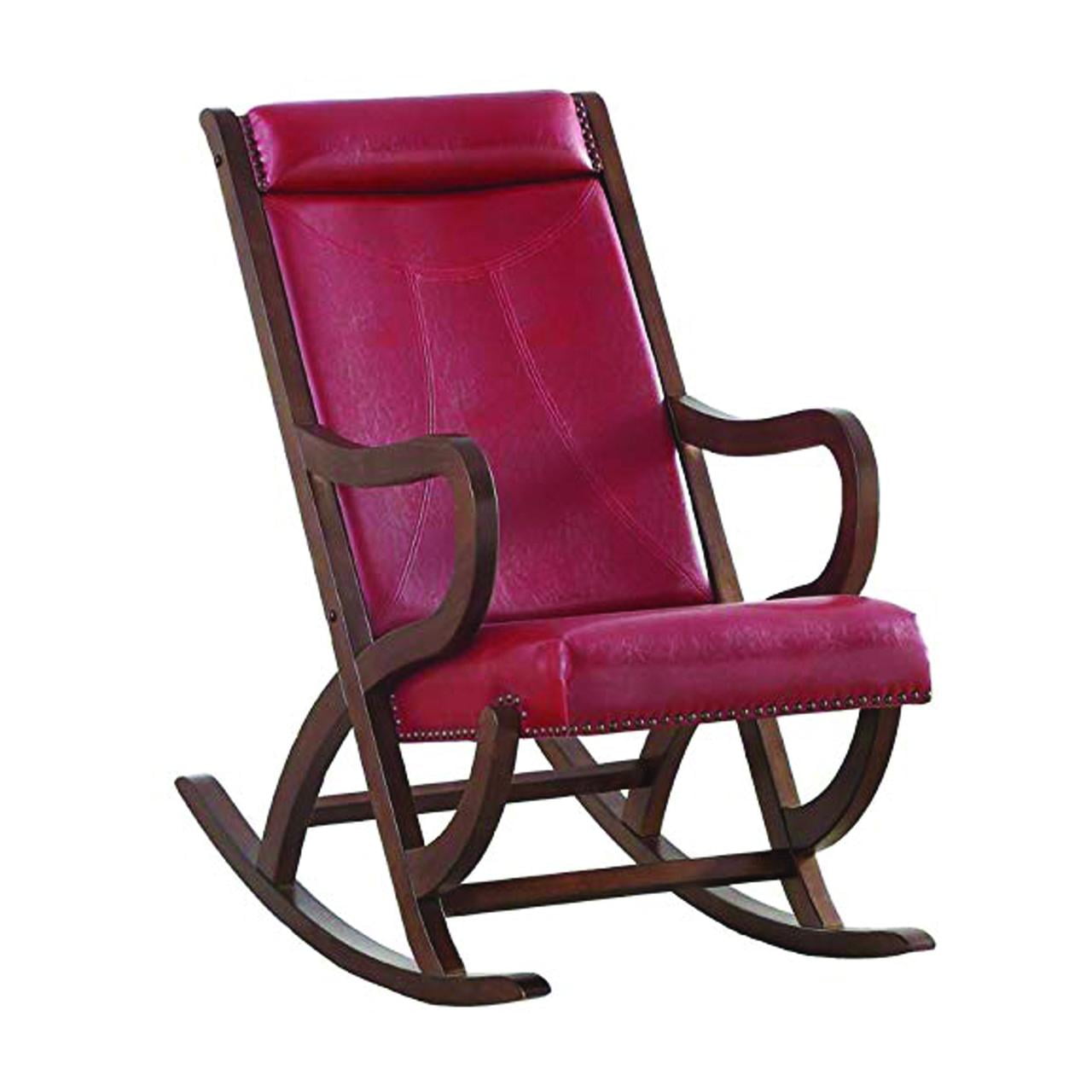 Benjara 22" Faux Leather Rocking Chair with Looped Arms in Brown/Red ...