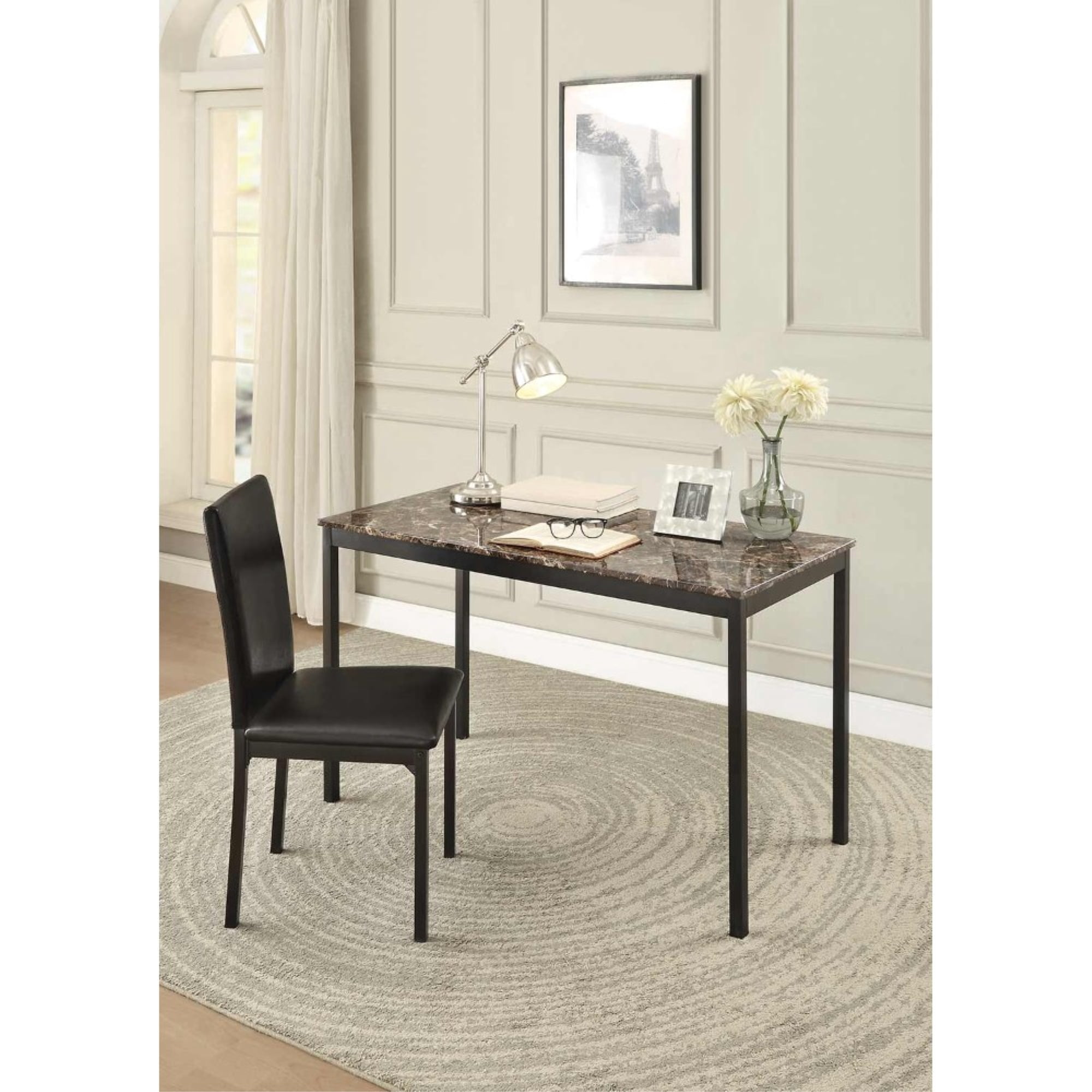 Benzara Faux Marble Writing Desk With Leatherette Upholstered Metal ...