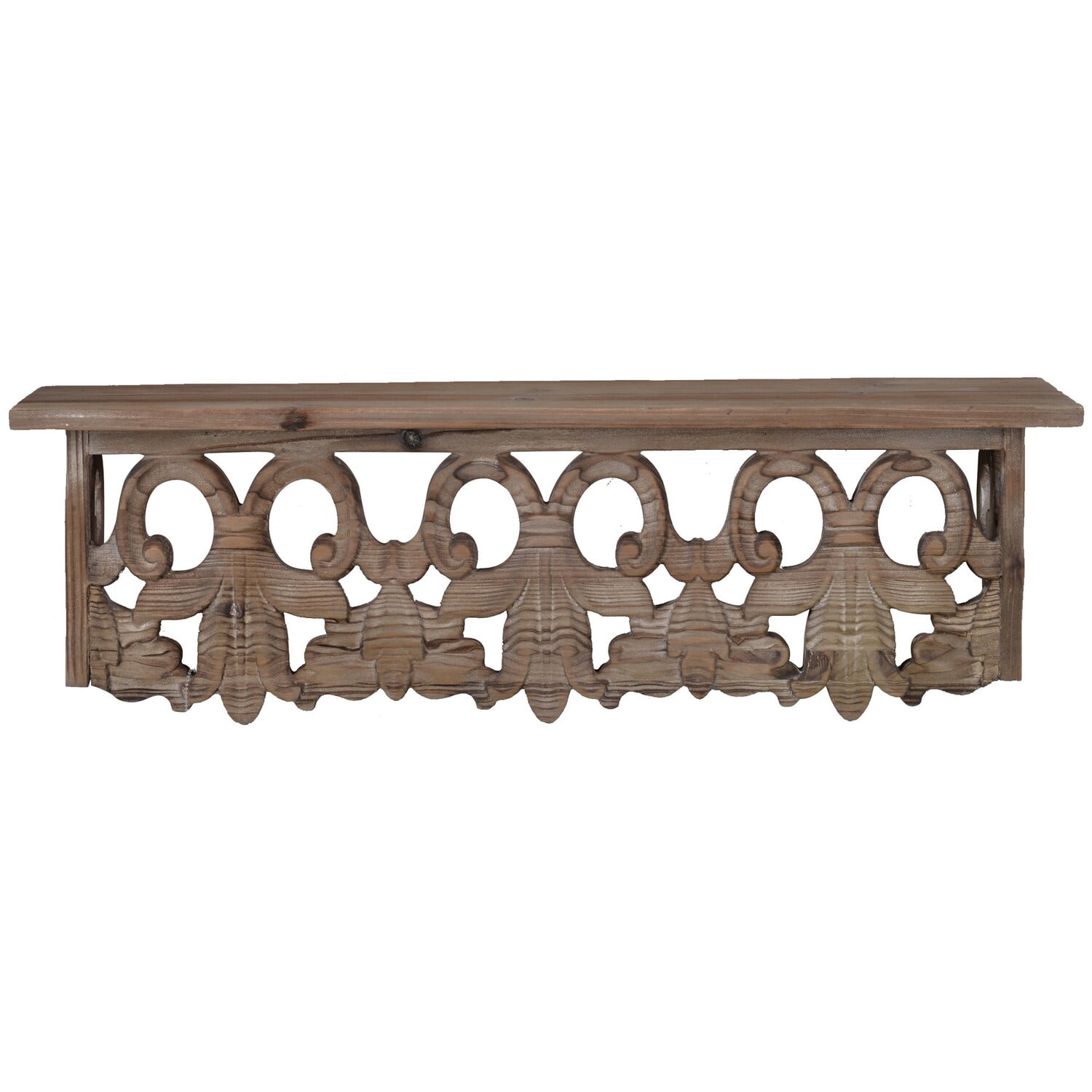 Benzara 23.5 Inches Wooden Wall Shelf with Scrollwork, Small, Brown ...