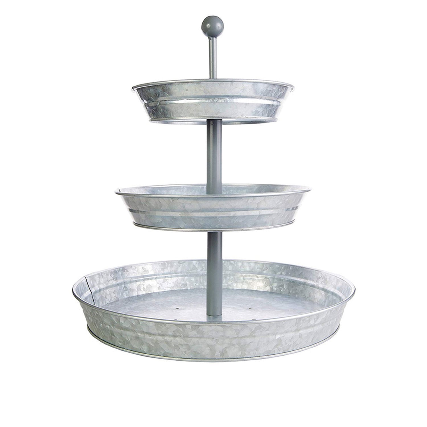 Galvanized Metal 3 Tiered Round Serving Tray, Gray - Saltoro Sherpi ...