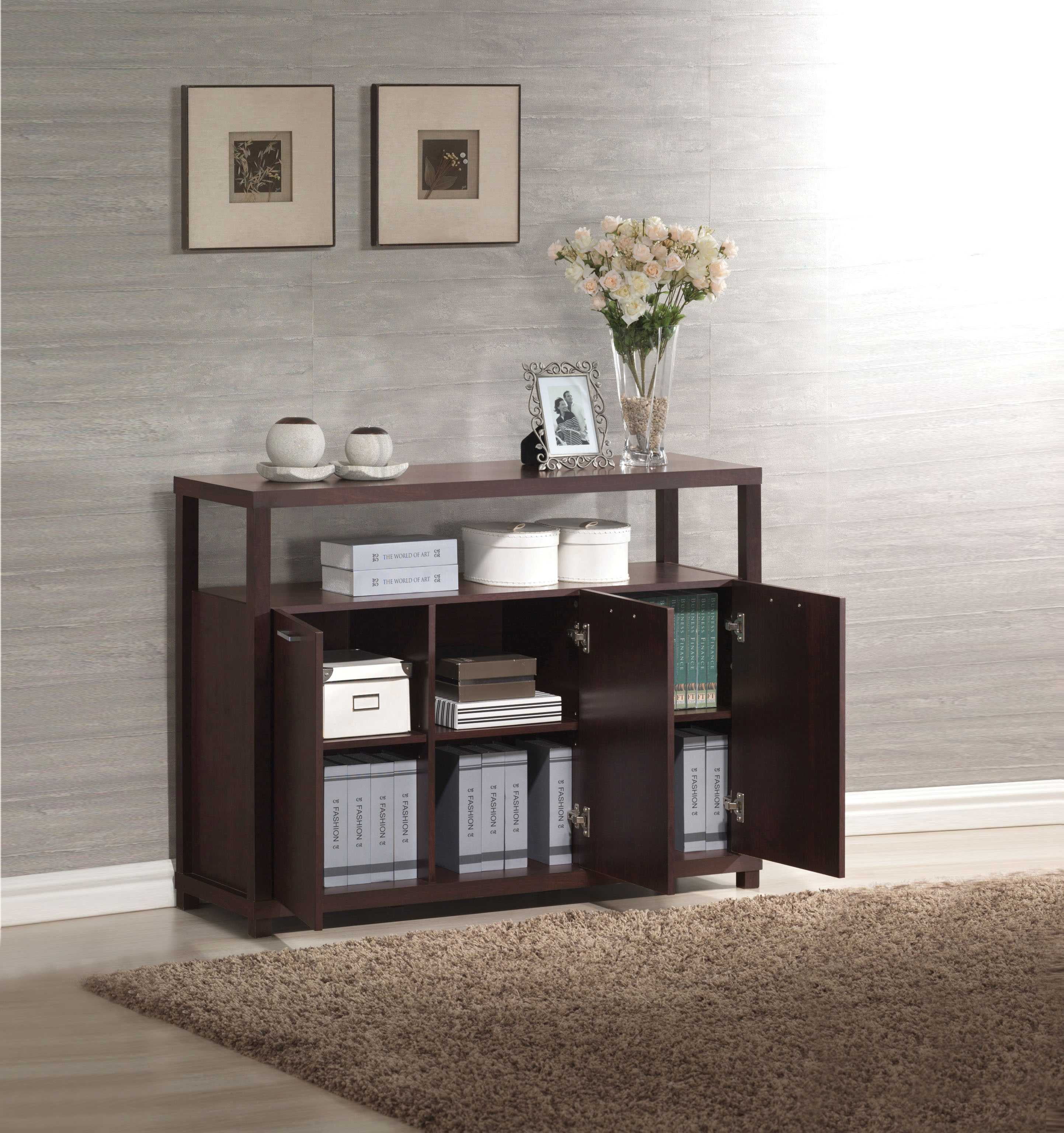 Benzara Hill Console Table with open compartment and shelves, Espresso ...