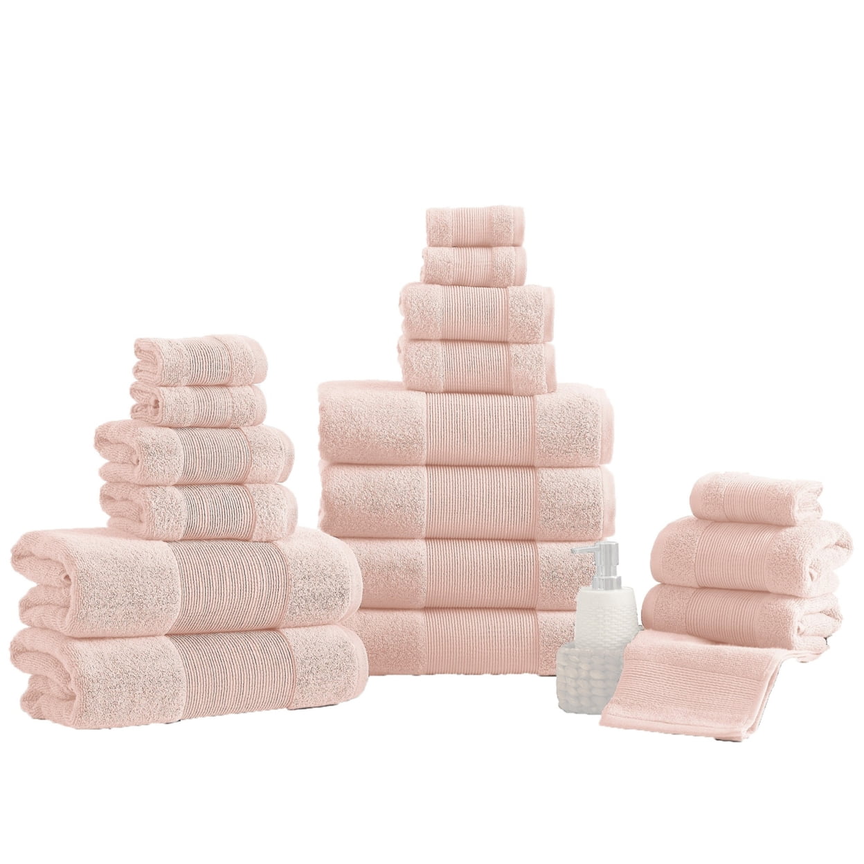 Lyra 18 Piece Ultra Soft Towel Set, Absorbent Textured Cotton, Blush ...
