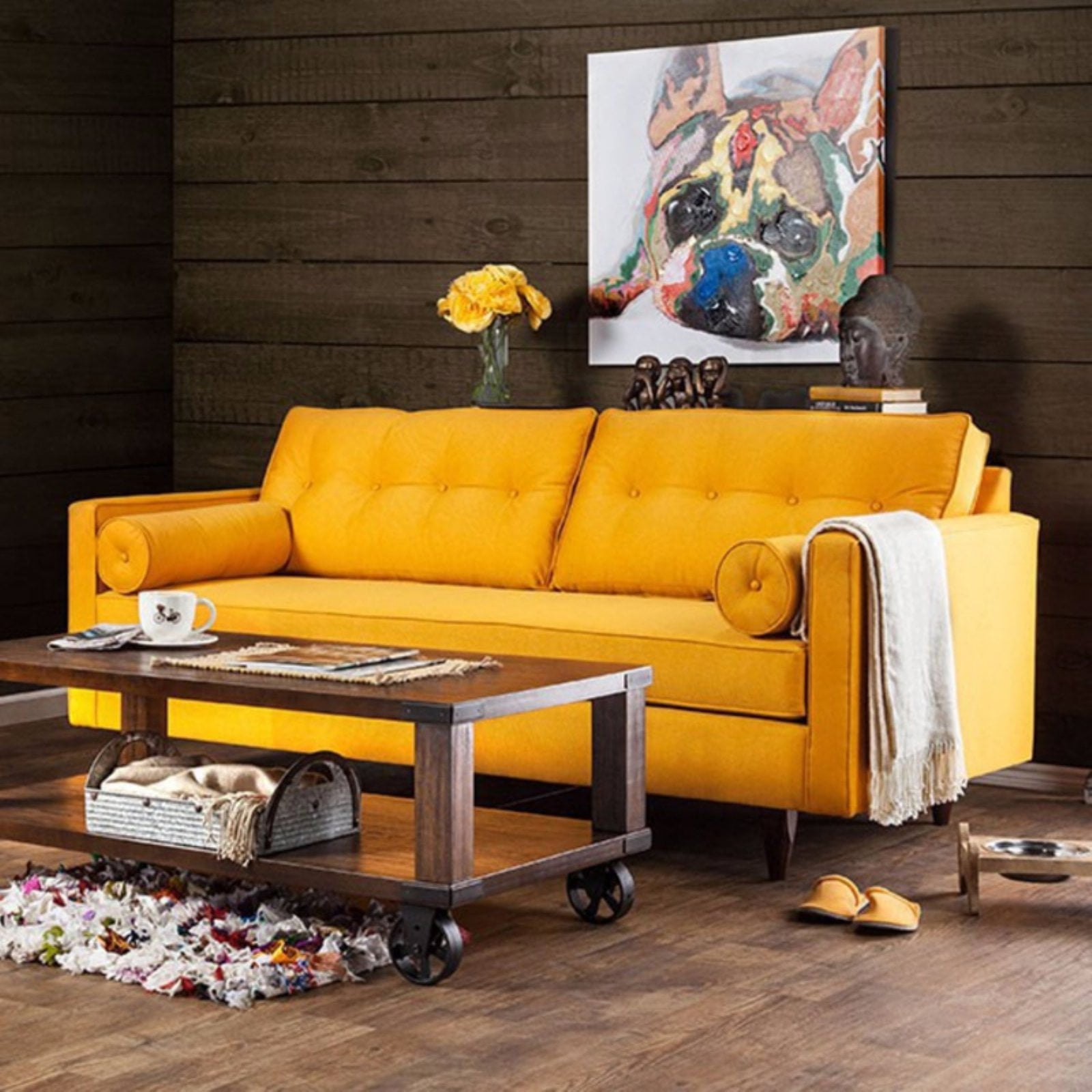 Madelyn Cozy Luxurious Sofa, Yellow - Walmart.com