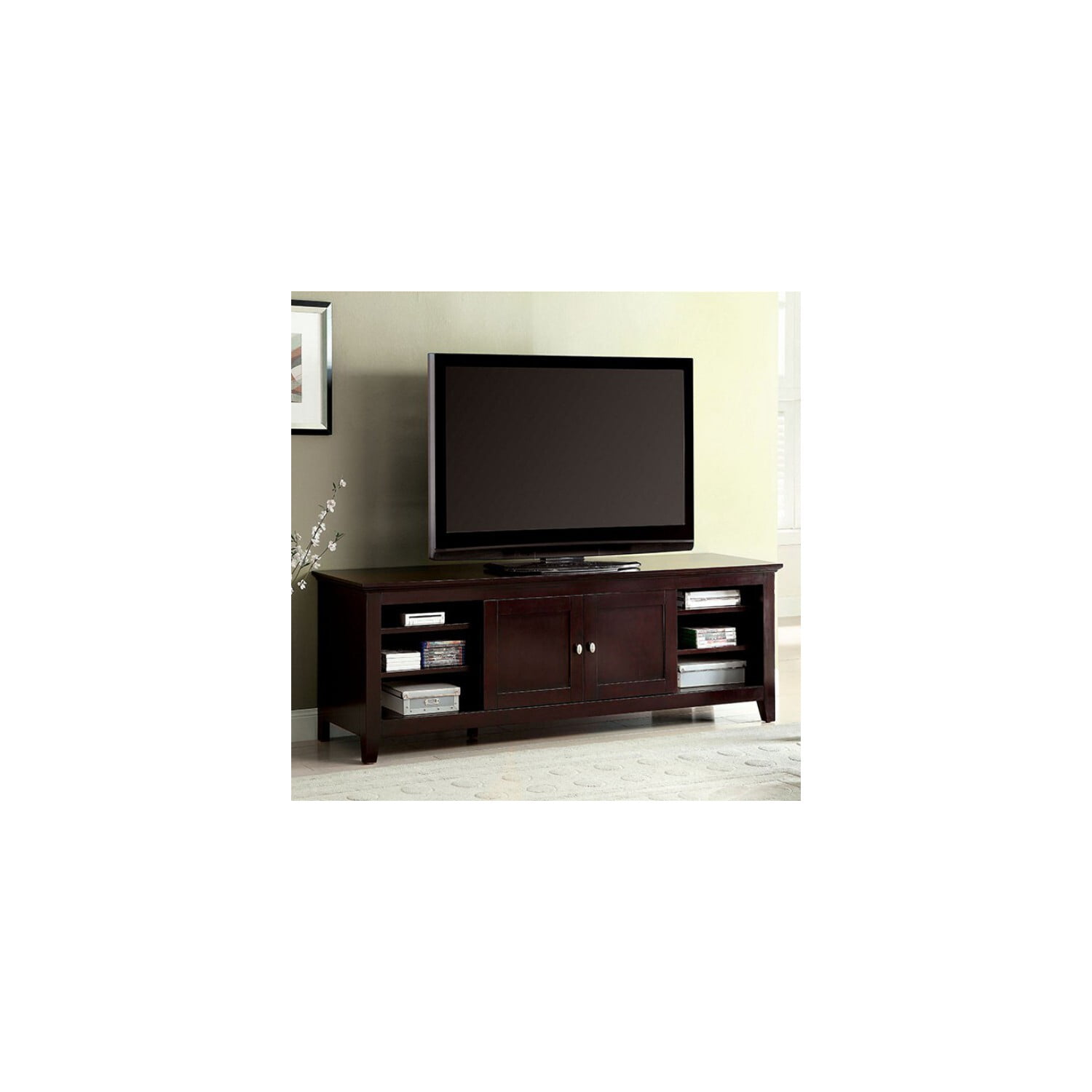 Benzara Maris 72" Tv Console Contemporary Style, Dark Cherry Finish ...