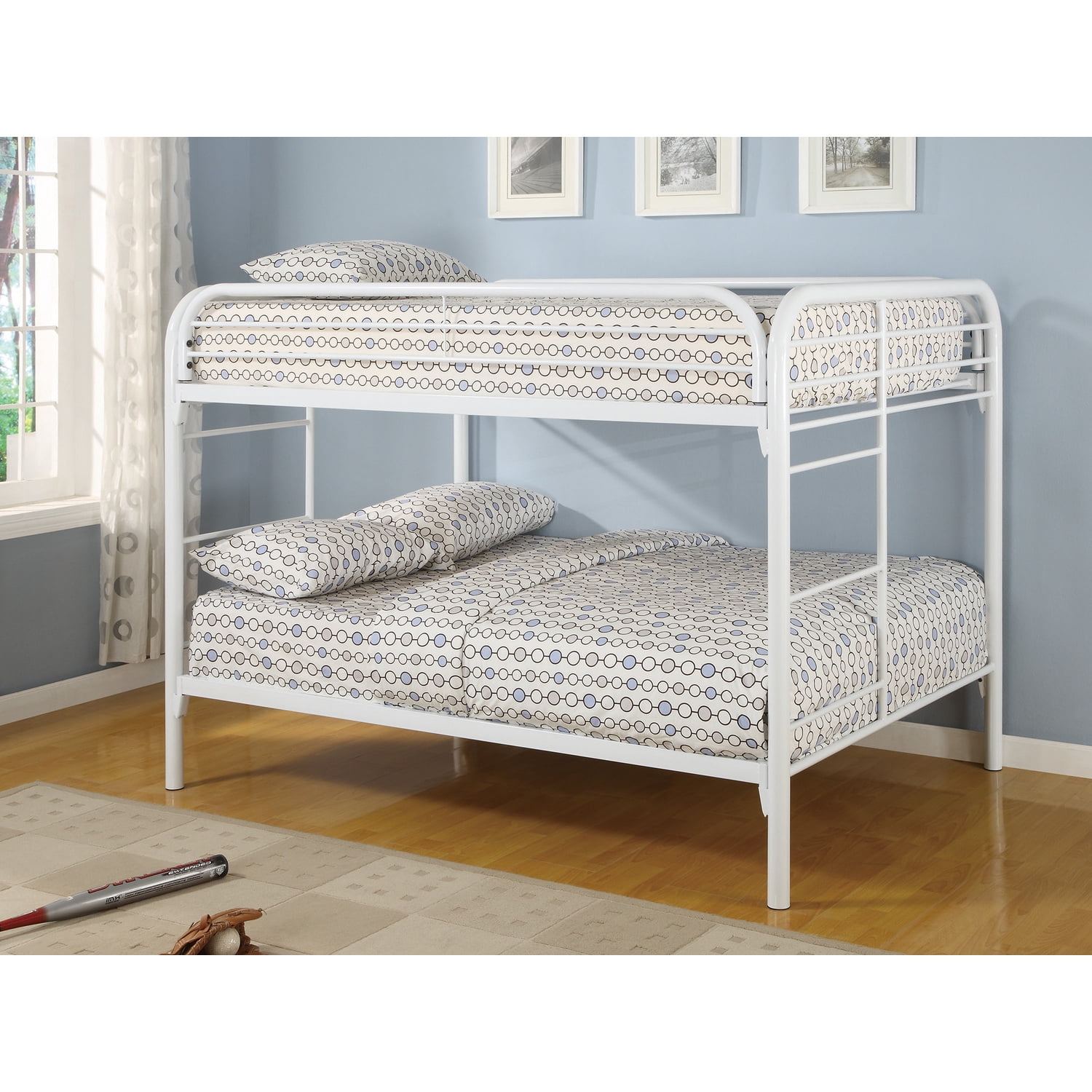 Benzara Metal Full over Full Bunk Bed With Straight Rounded Legs, White ...