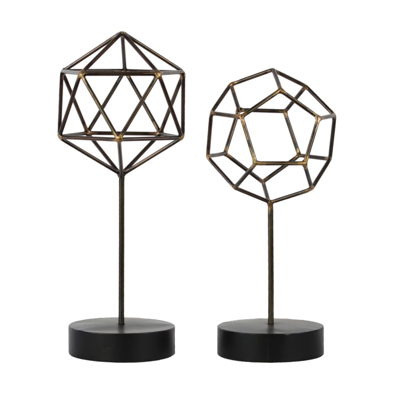 Benzara Metal Hexagonal Abstract Sculpture On Round Stand - Set of 2 ...