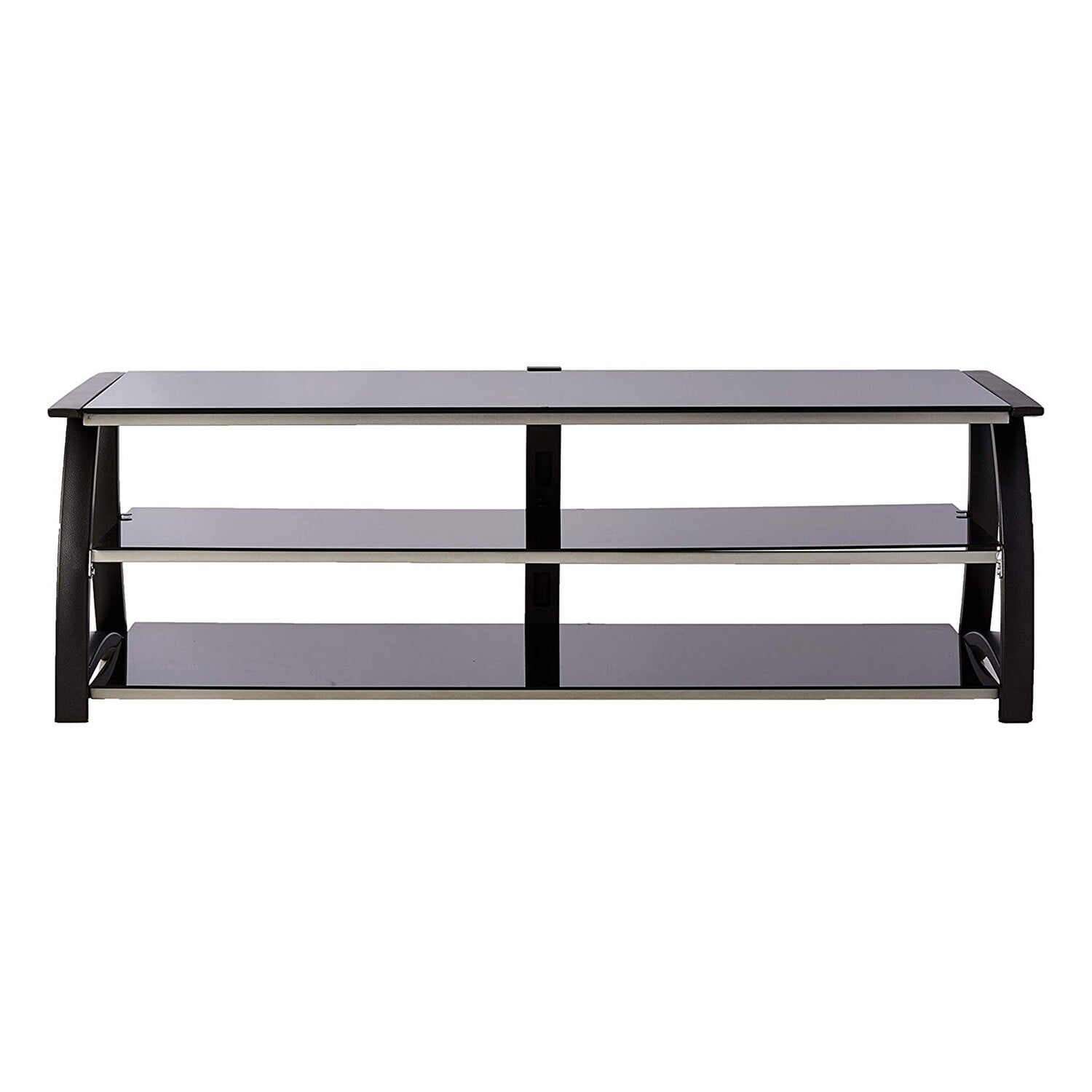 Benzara Metal and Tempered Glass 60" TV Stand with Two Open Shelves ...