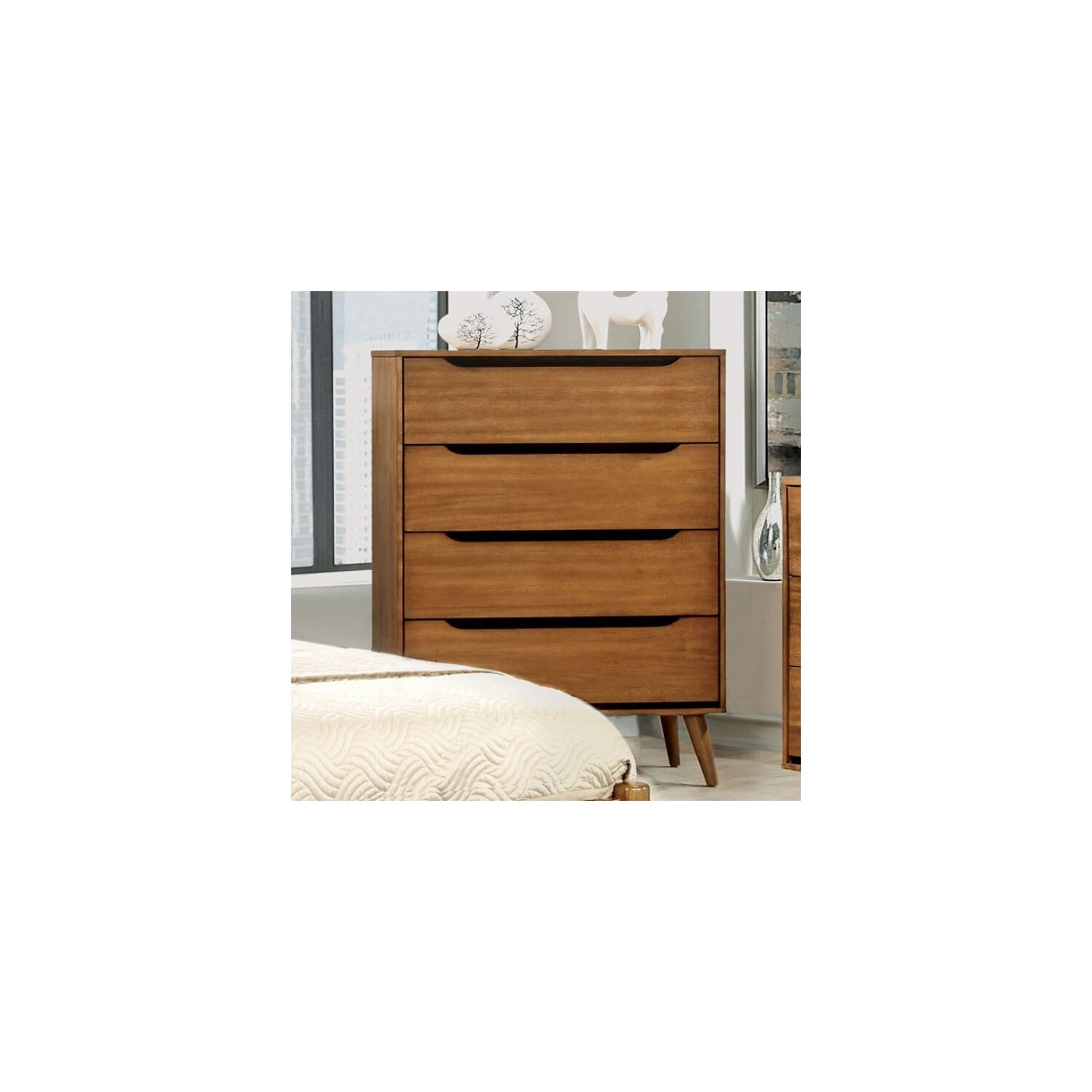 Benzara Mid Century Modern Style Chest With Round Tapered legs, Oak ...
