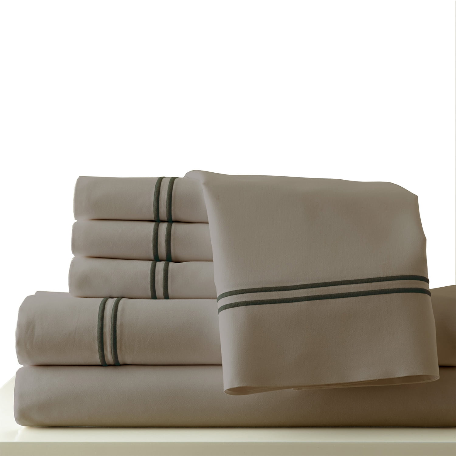 Benzara Milan 6 Piece Full Size Sheet Set with Double Marrow Hem , Gray ...