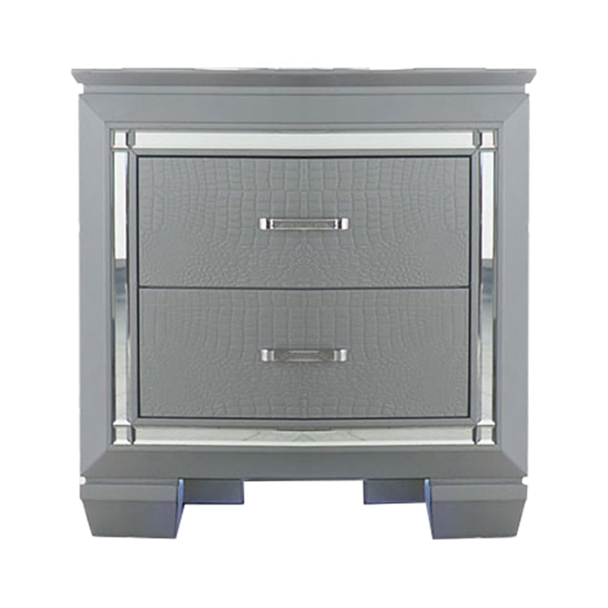 Benzara Mirror Accented Wooden Night Stand With 2 Drawer, Gray ...