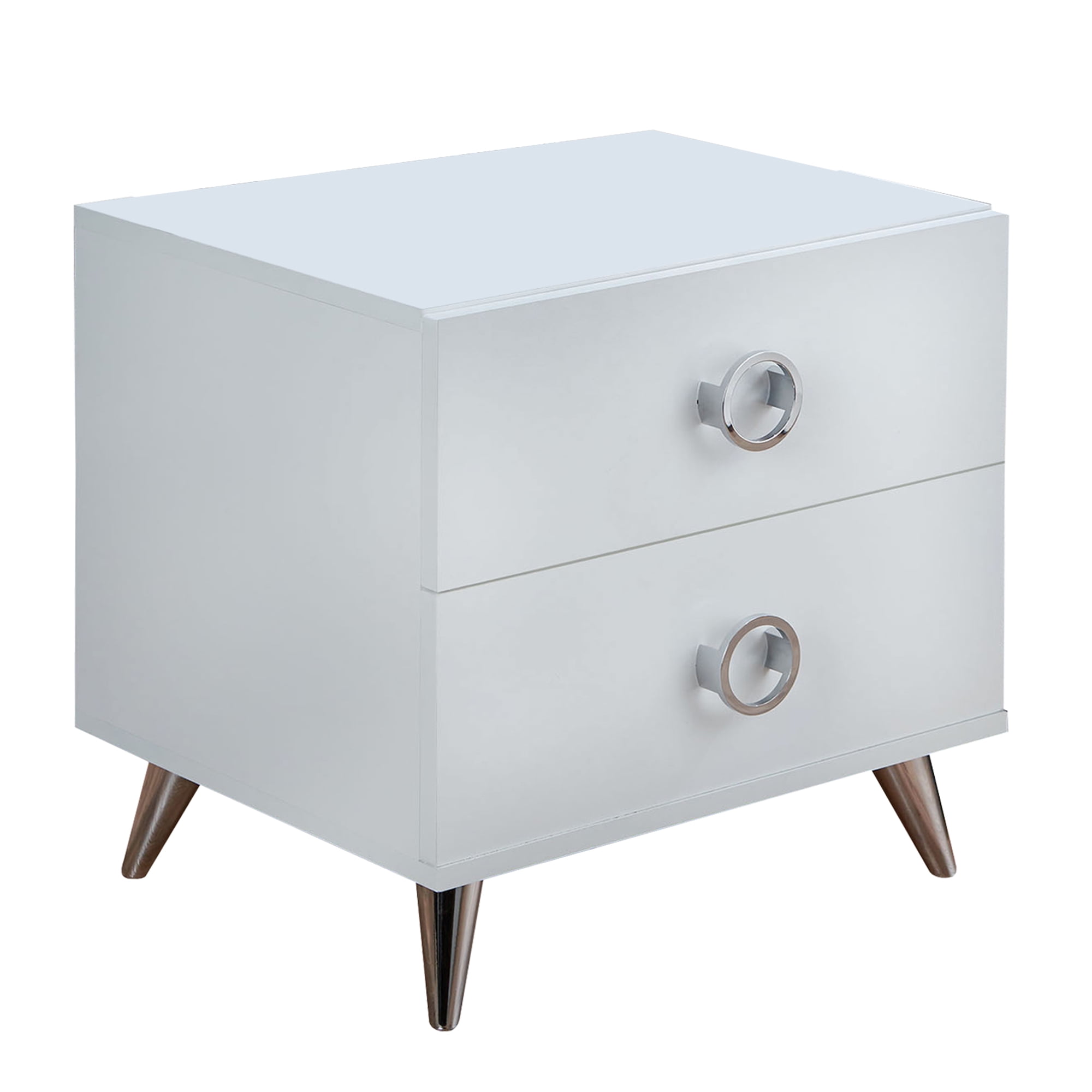 Benzara Modern Style Wood & Metal Nightstand By Elms, White & Chrome ...