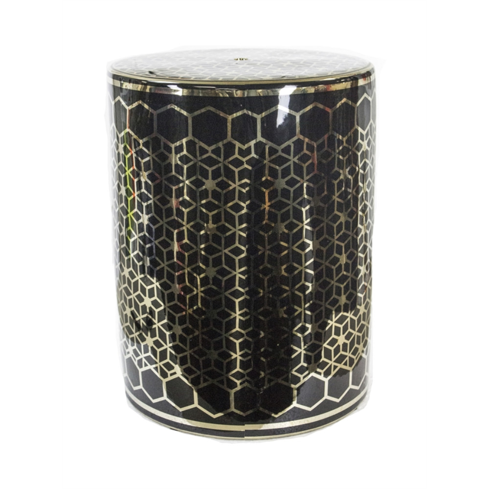 Benzara Remarkable Cylindrical Ceramic Garden Stool, Gold And Black ...