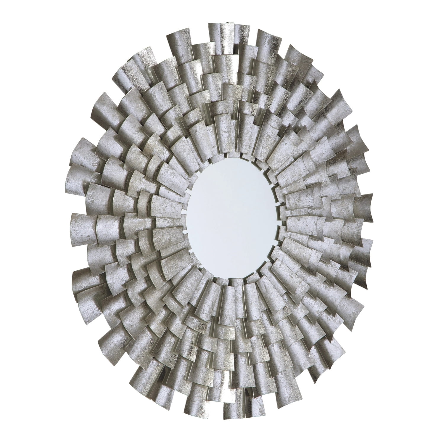Benzara Round Shaped Metal Accent Mirror with Sunburst Design, Silver ...