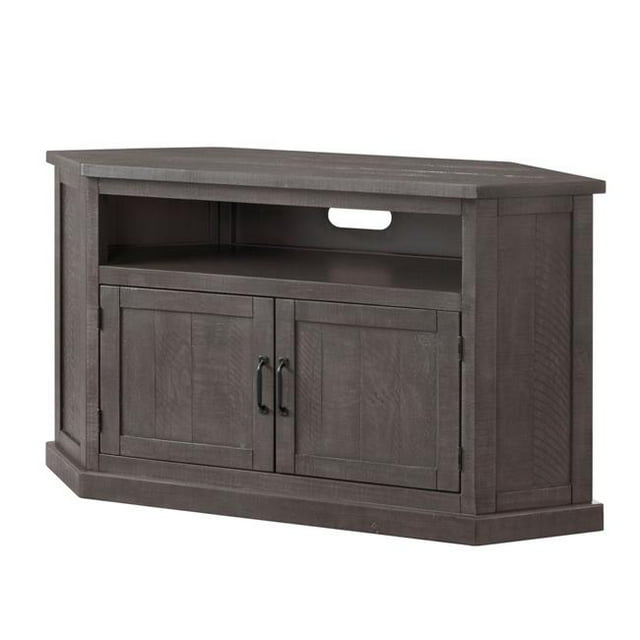Benzara Rustic Style Wooden Corner TV Stand with 2 Door Cabinet, Gray ...