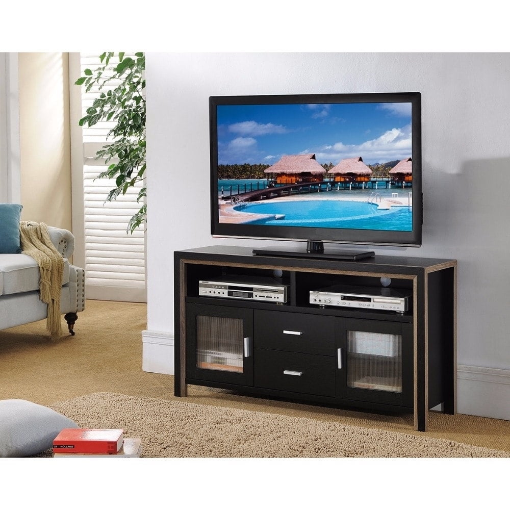 Benzara TV Stand With See Through Plastic Cabinets, Black and Brown ...
