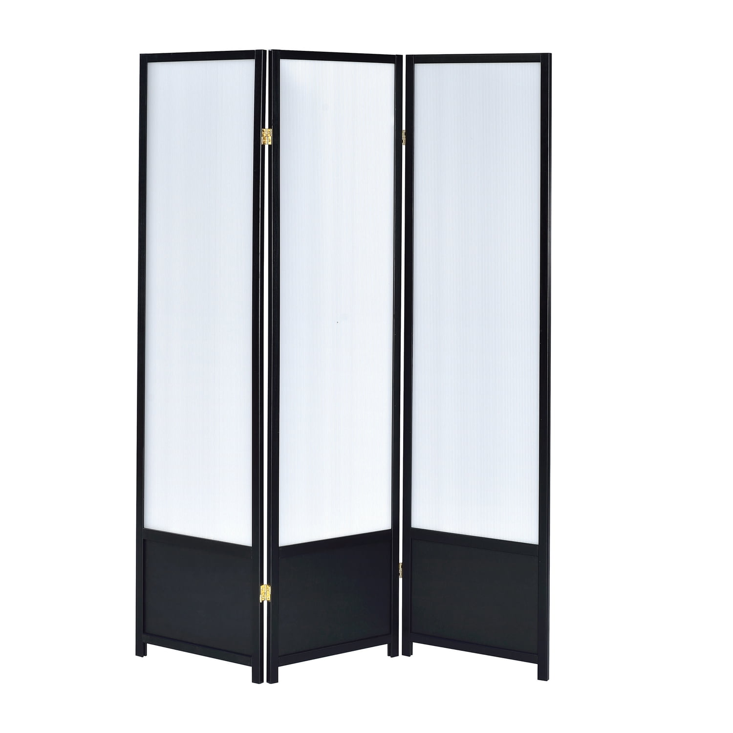 Benjara Three Panel Folding Screen with Translucent Inserts, Black ...