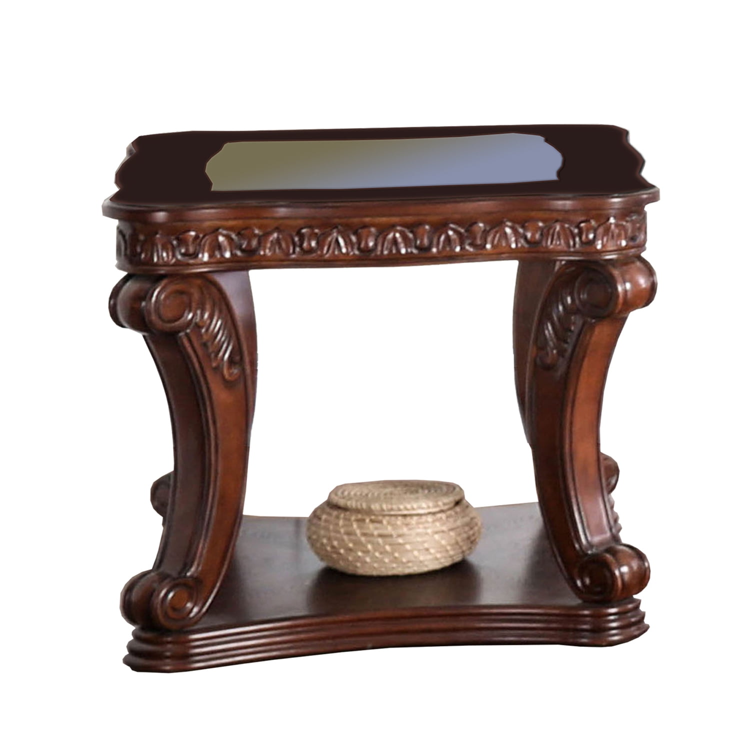 Traditional End Table with Cabriole Legs and Wooden Carving, Brown ...