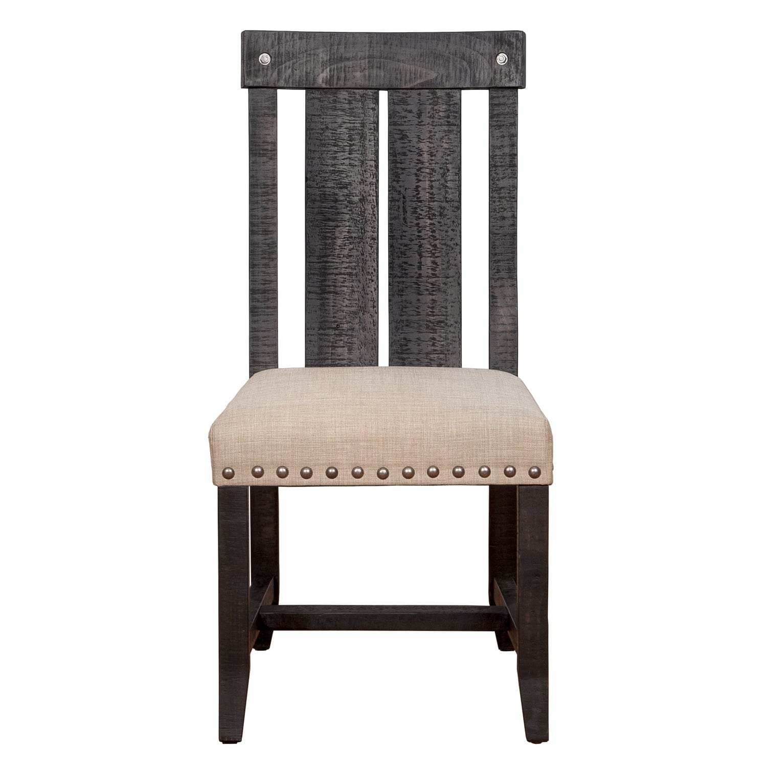Wooden Chair with Fabric Upholstered Seat & Slat Style Back Set of 2 ...
