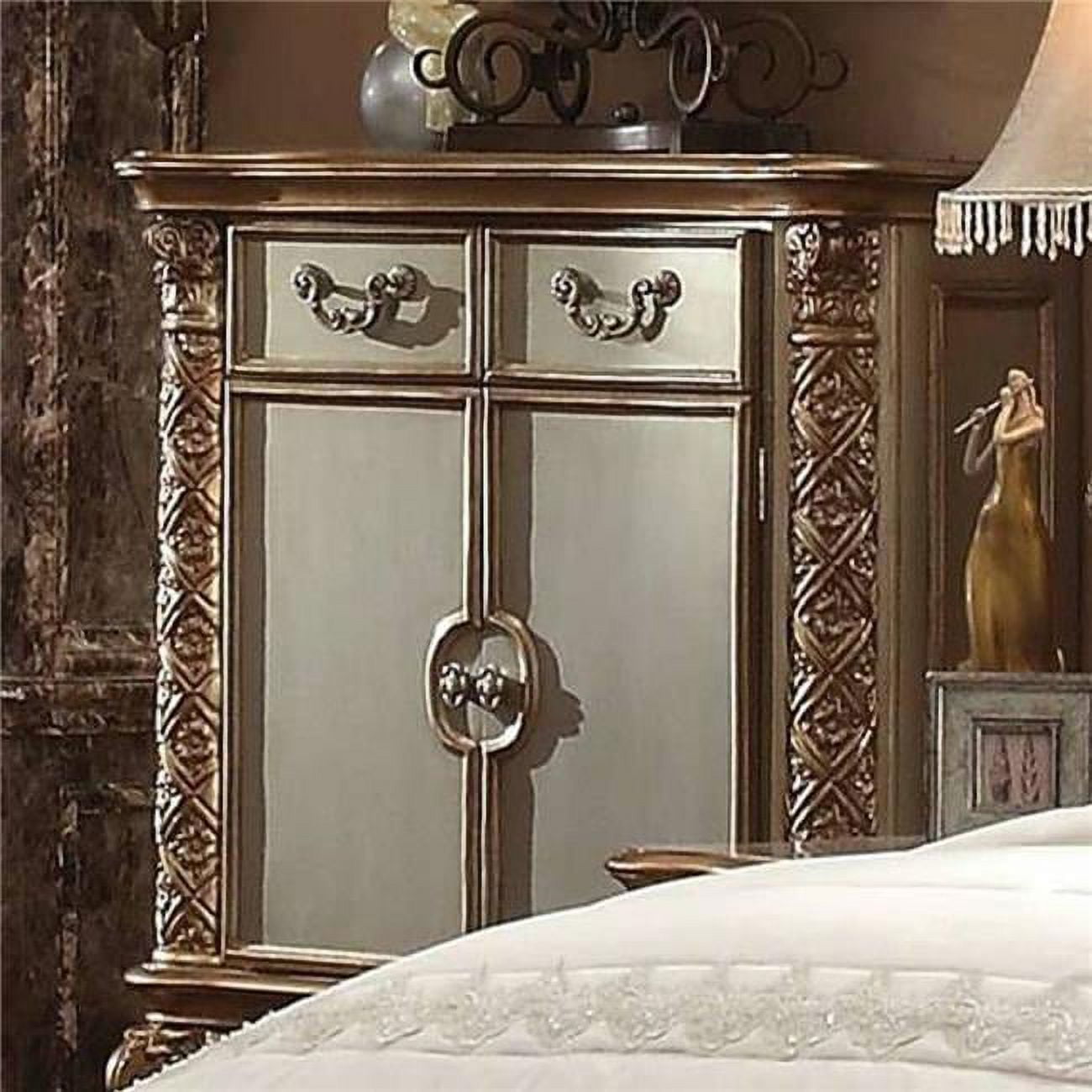 Benzara Wooden Chest with Scrolled Poster Legs, Gold And Bone White ...