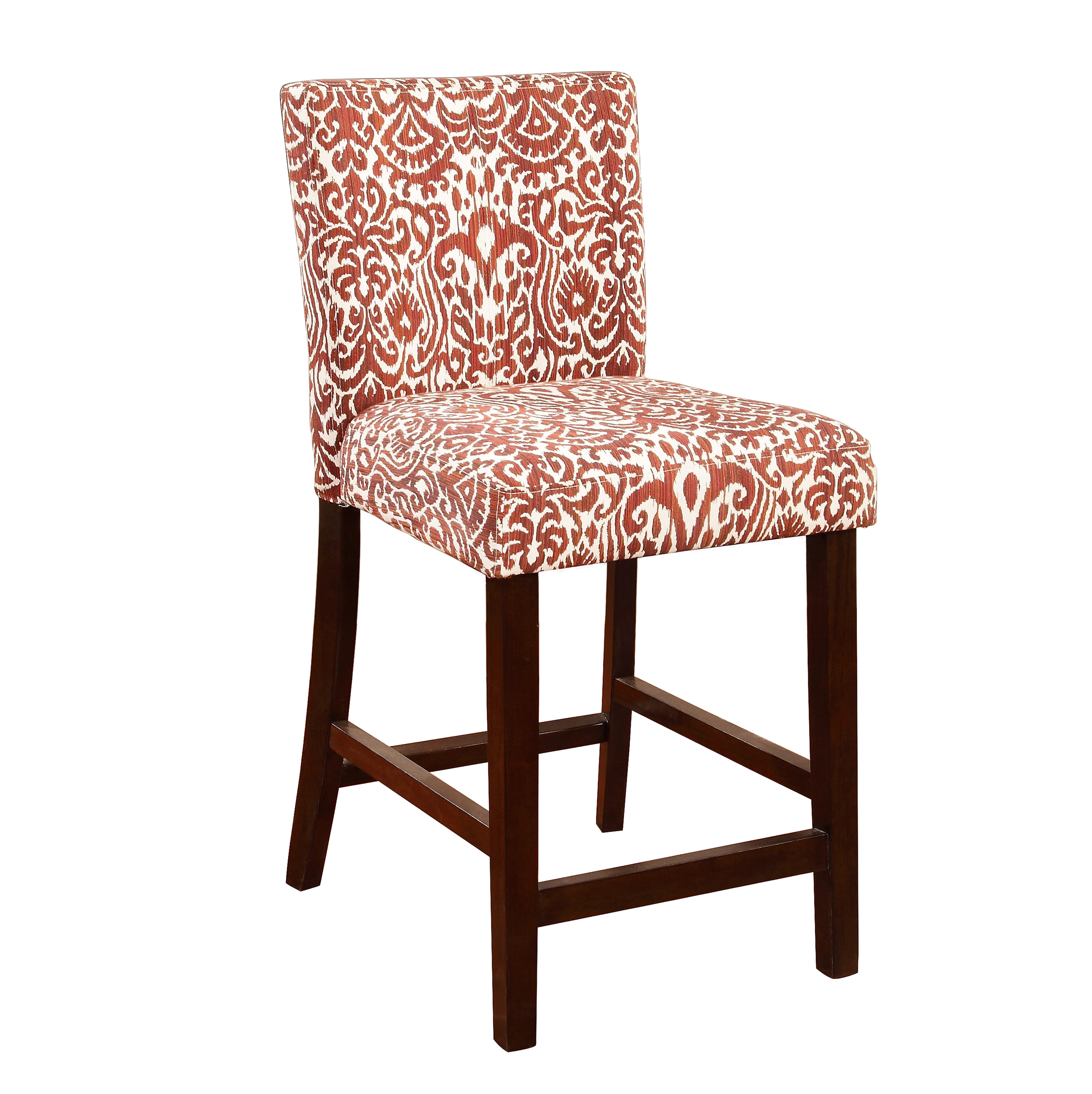 Benzara Wooden Counter Stool with Patterned Fabric Upholstery, Red and ...