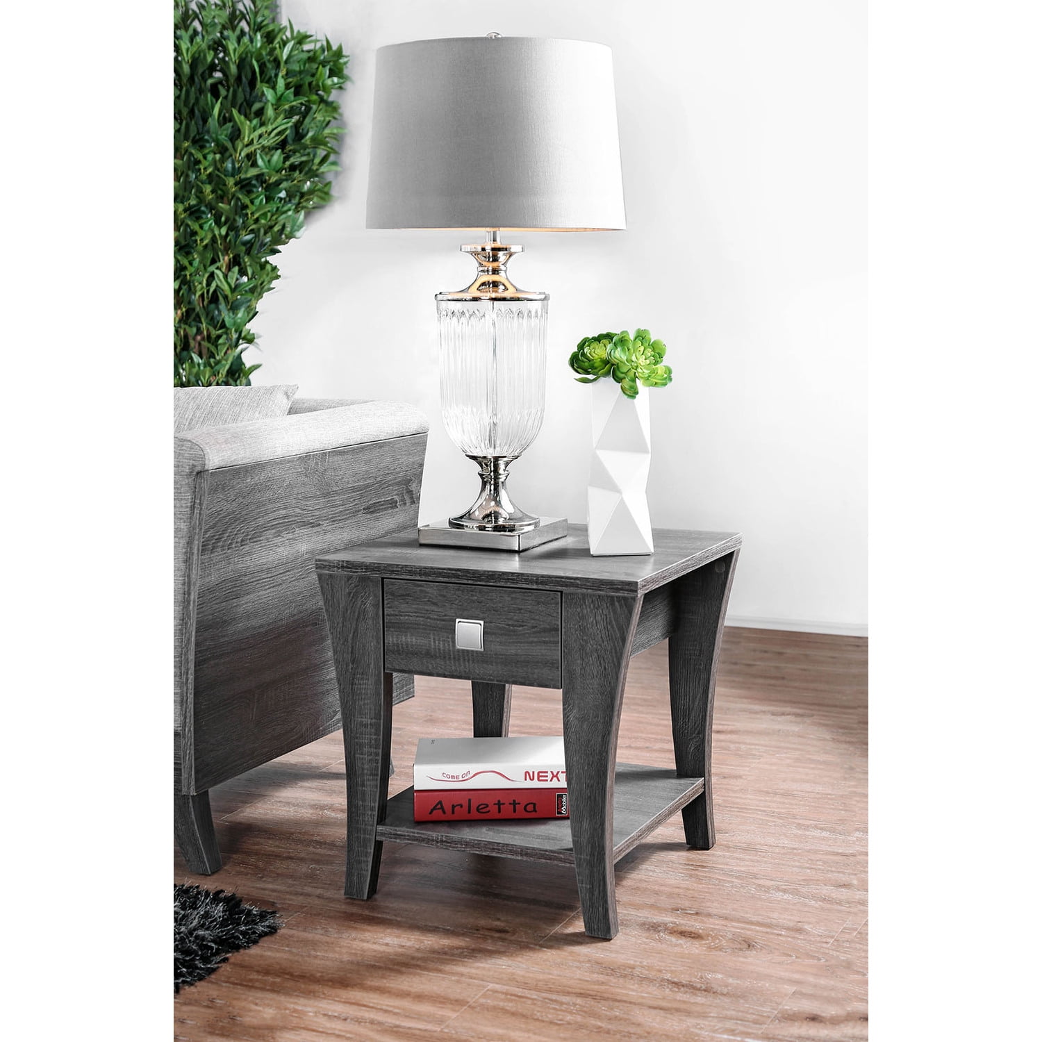 Wooden End Table with Swooping Curled Legs, Gray - Walmart.com