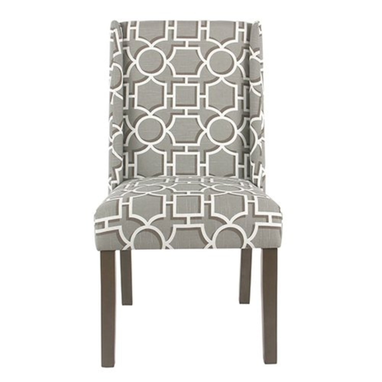 Benzara Wooden Parson Dining Chairs with Trellis Patterned Fabric ...