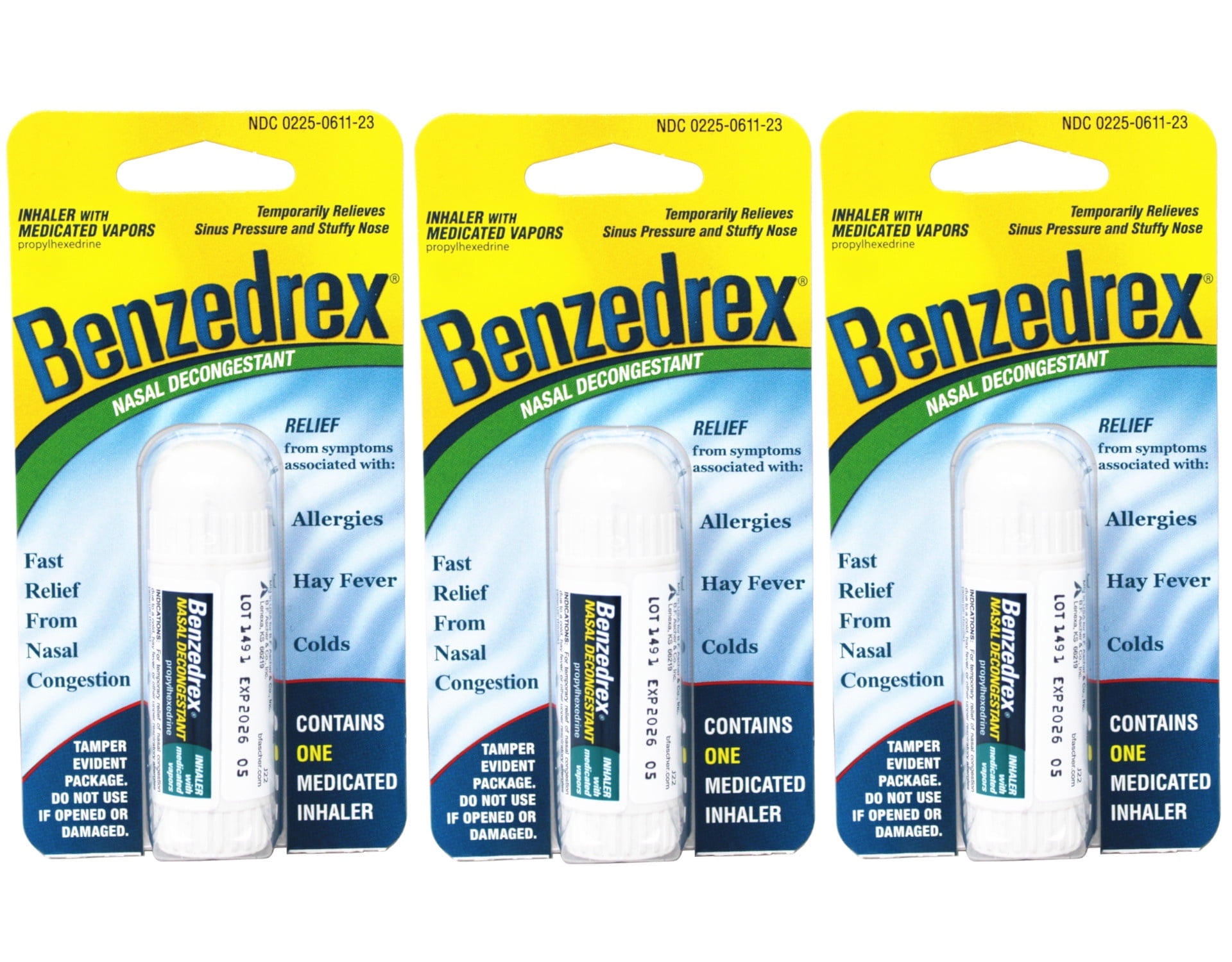 BENZEDREX, Nasal Decongestant Inhaler, 1 Count, Pack of 3 - Walmart.com