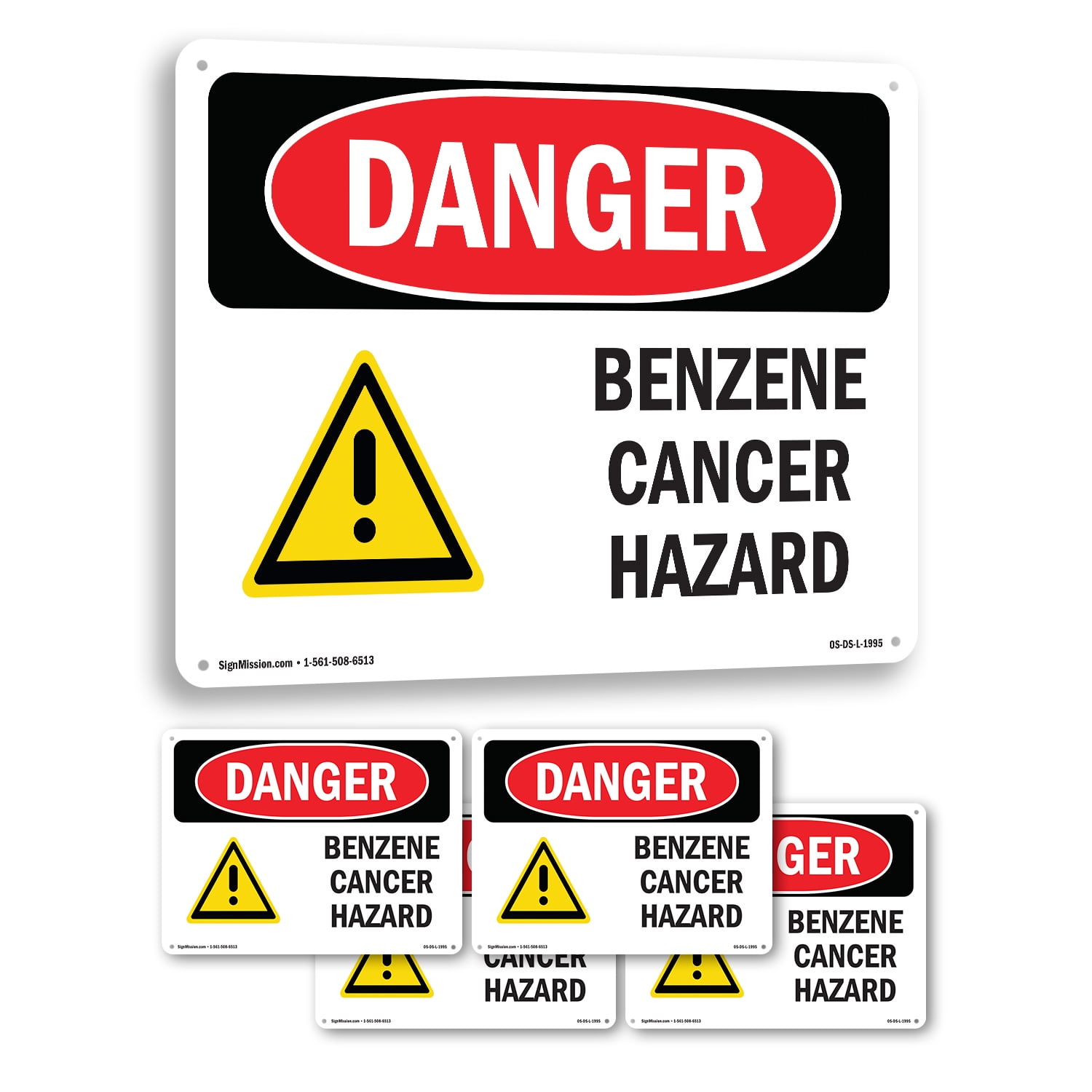 Benzene Cancer Hazard OSHA Danger Rigid Plastic Sign 10 Inch x 7 Inch ...