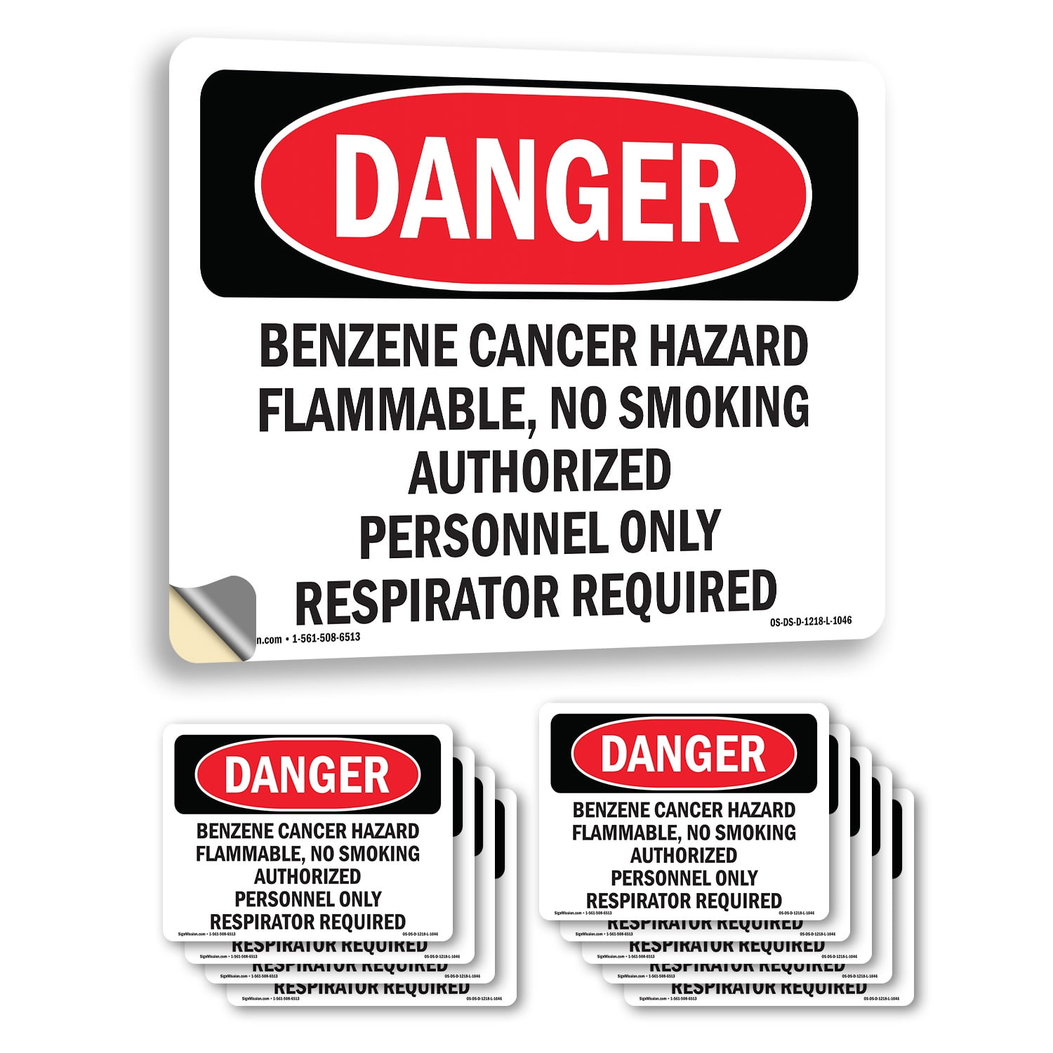 Benzene OSHA Danger Vinyl Decal Label 7 Inch x 5 Inch - 10 Pack ...