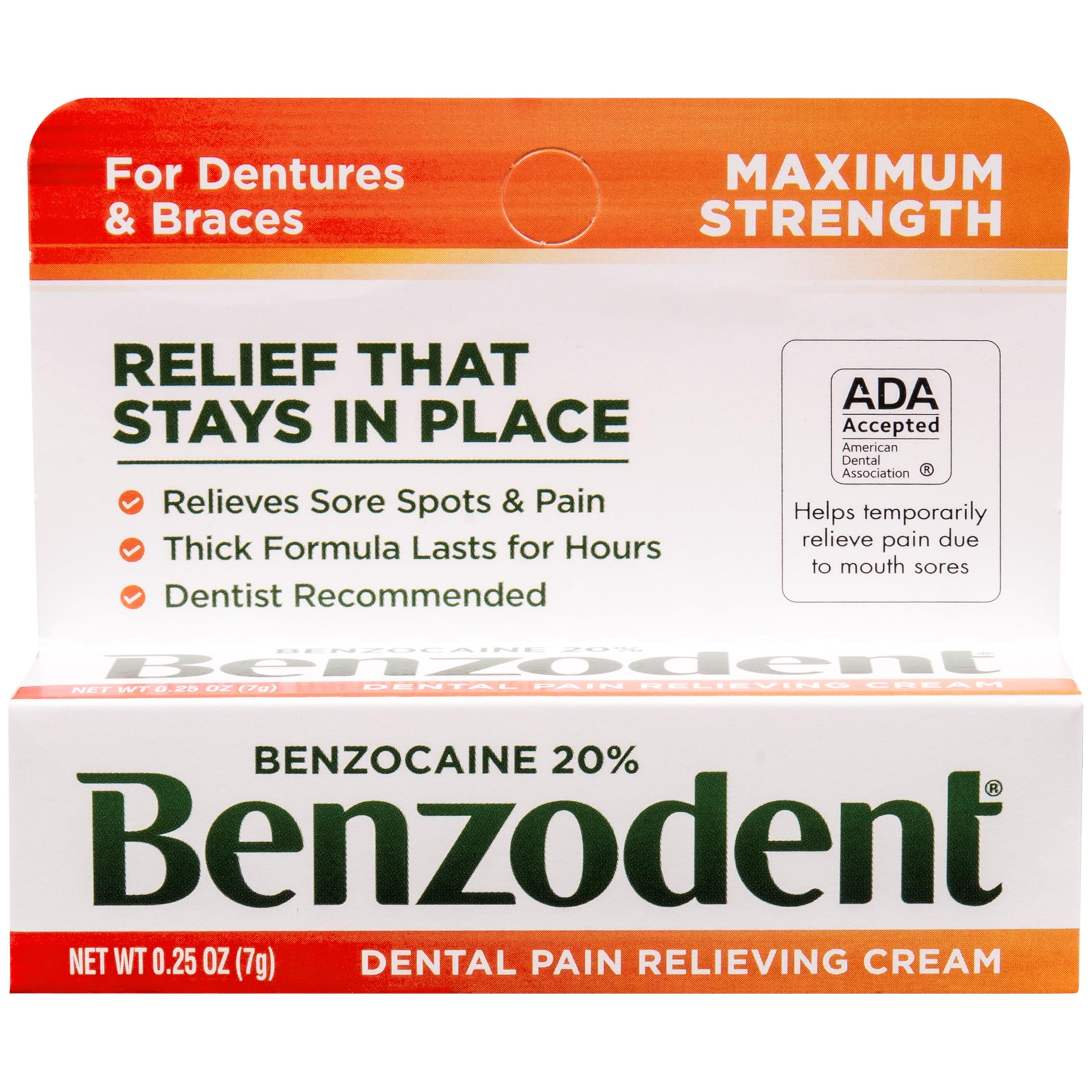 Benzodent Dental Pain Relieving IFF17 Cream for Dentures and Braces ...