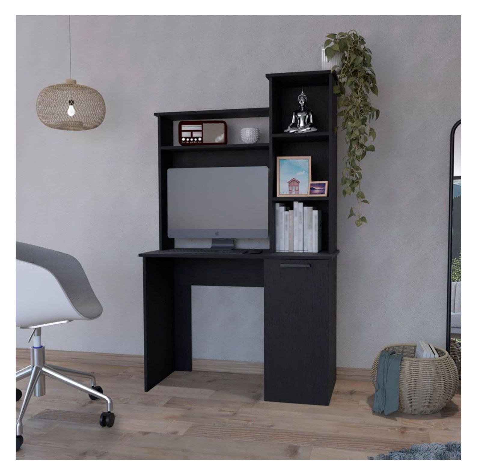 Benzoni XS Bookcase - Black Office Bookcase - Small 5-Shelf Bookcase ...