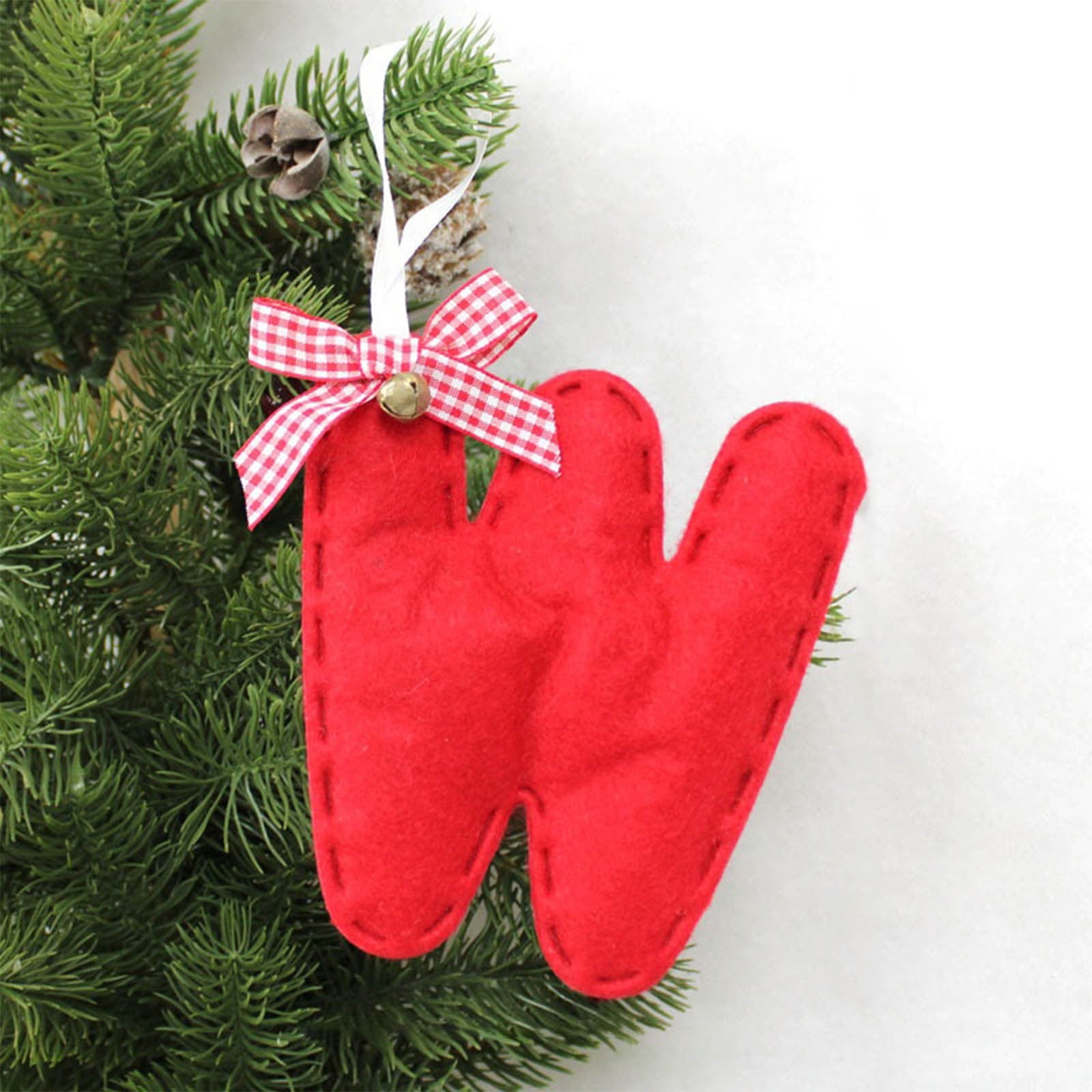 Beollynier 3.5x4.7 Inch Fabric Christmas Letter Ornament with Plaid Bow ...