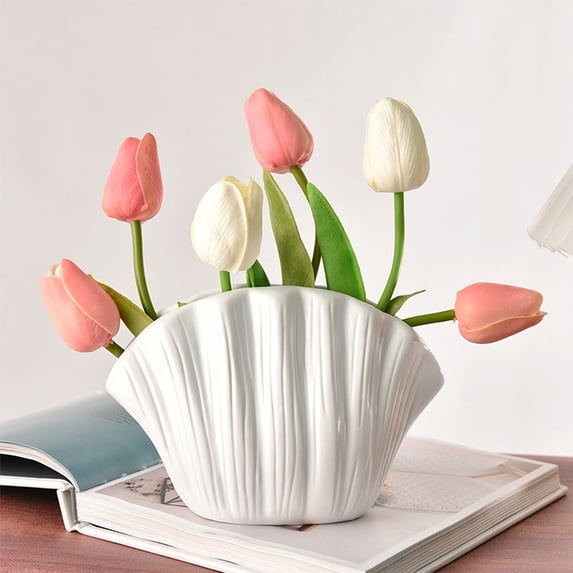 Beollynier 7.5 Inch Shell Shaped Vase Faux Ceramic Hydroponic Water ...