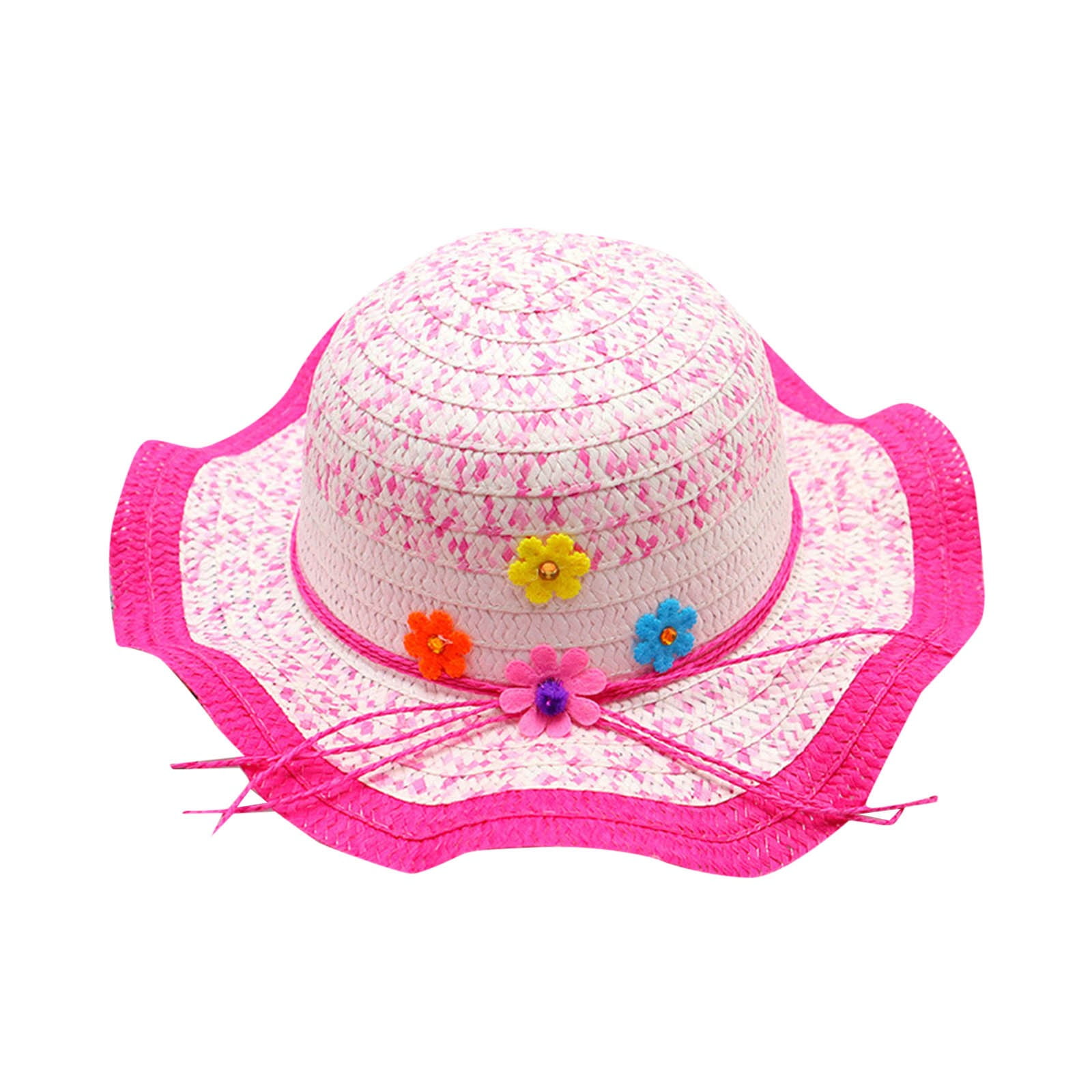 Beollynier Cute Summer Wide Brim Straw Hat for Kids 3-7 Years - Sun ...