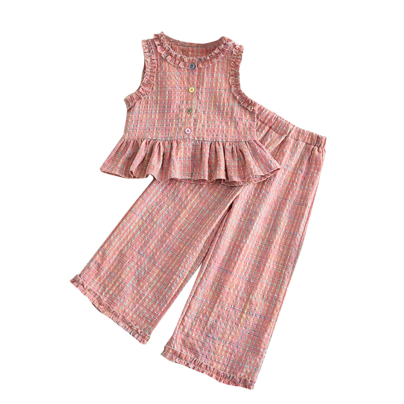 Beollynier Girls Sleeveless Checkered Round Neck Cardigan Ruffle Trim ...