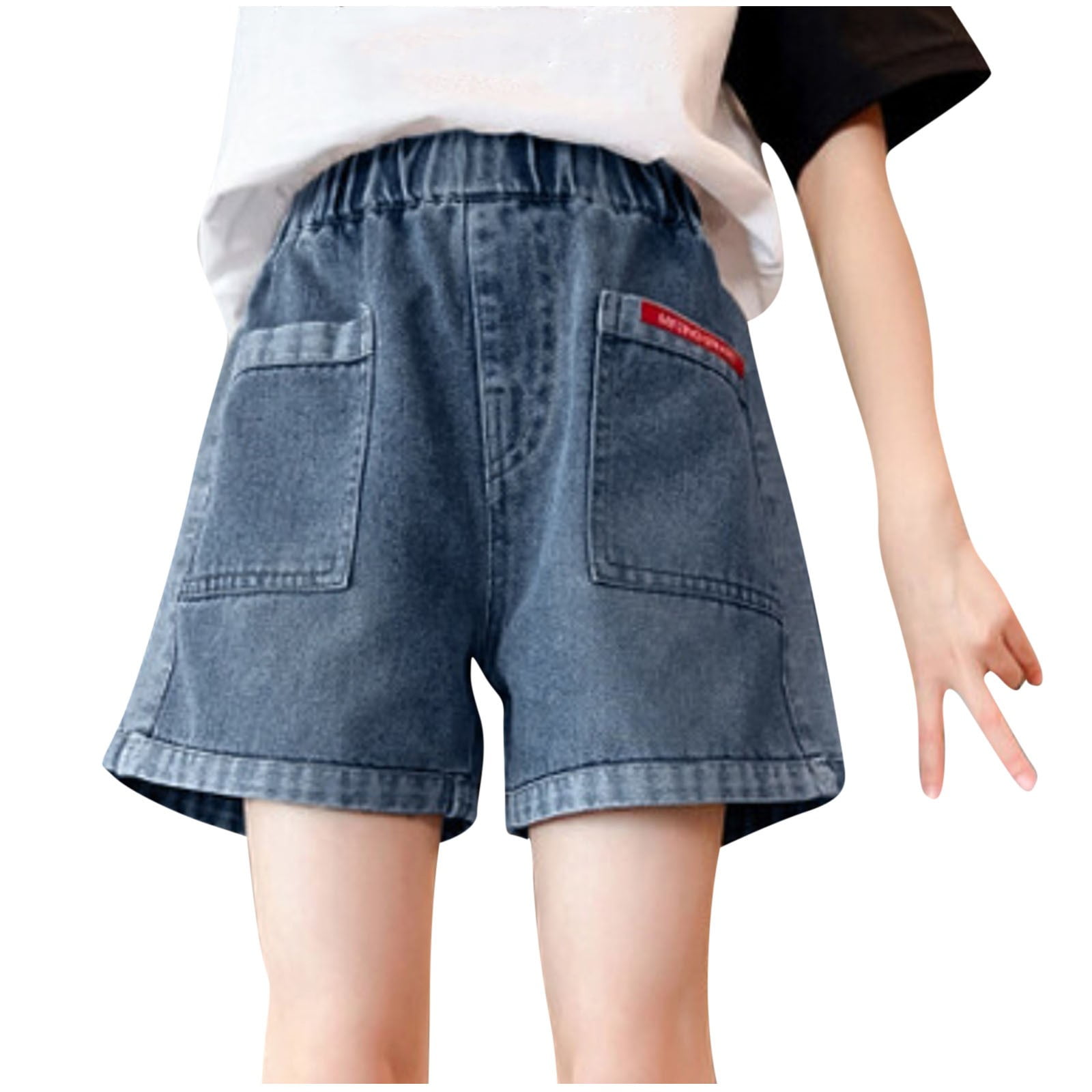 Beollynier Summer Elastic Waist Denim Shorts for Girls 2-12 Years ...