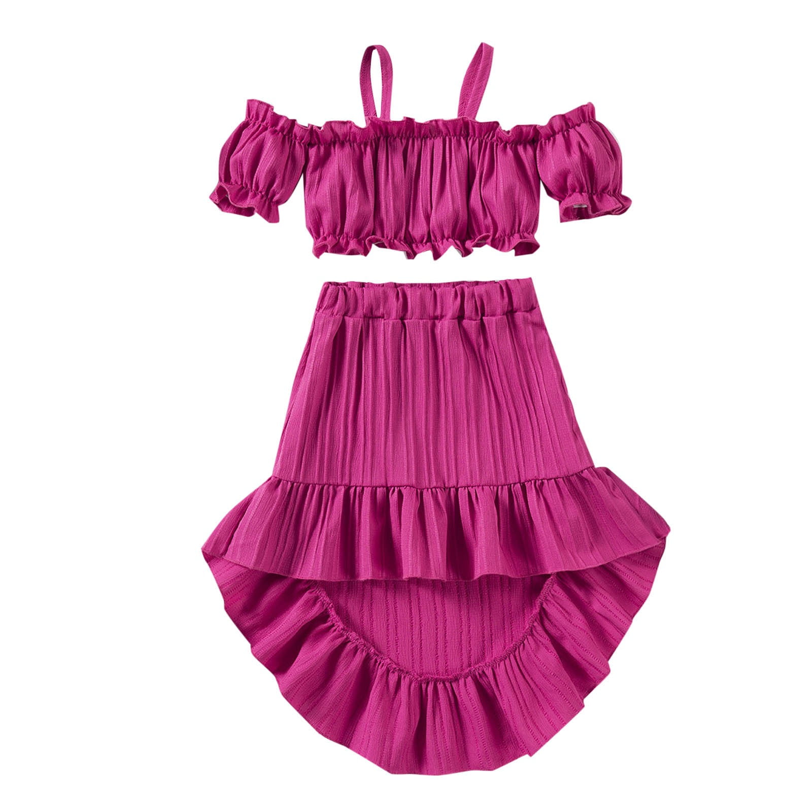 Beollynier Summer Ruffled Hem Skirt with Short Top Solid Color Strap ...