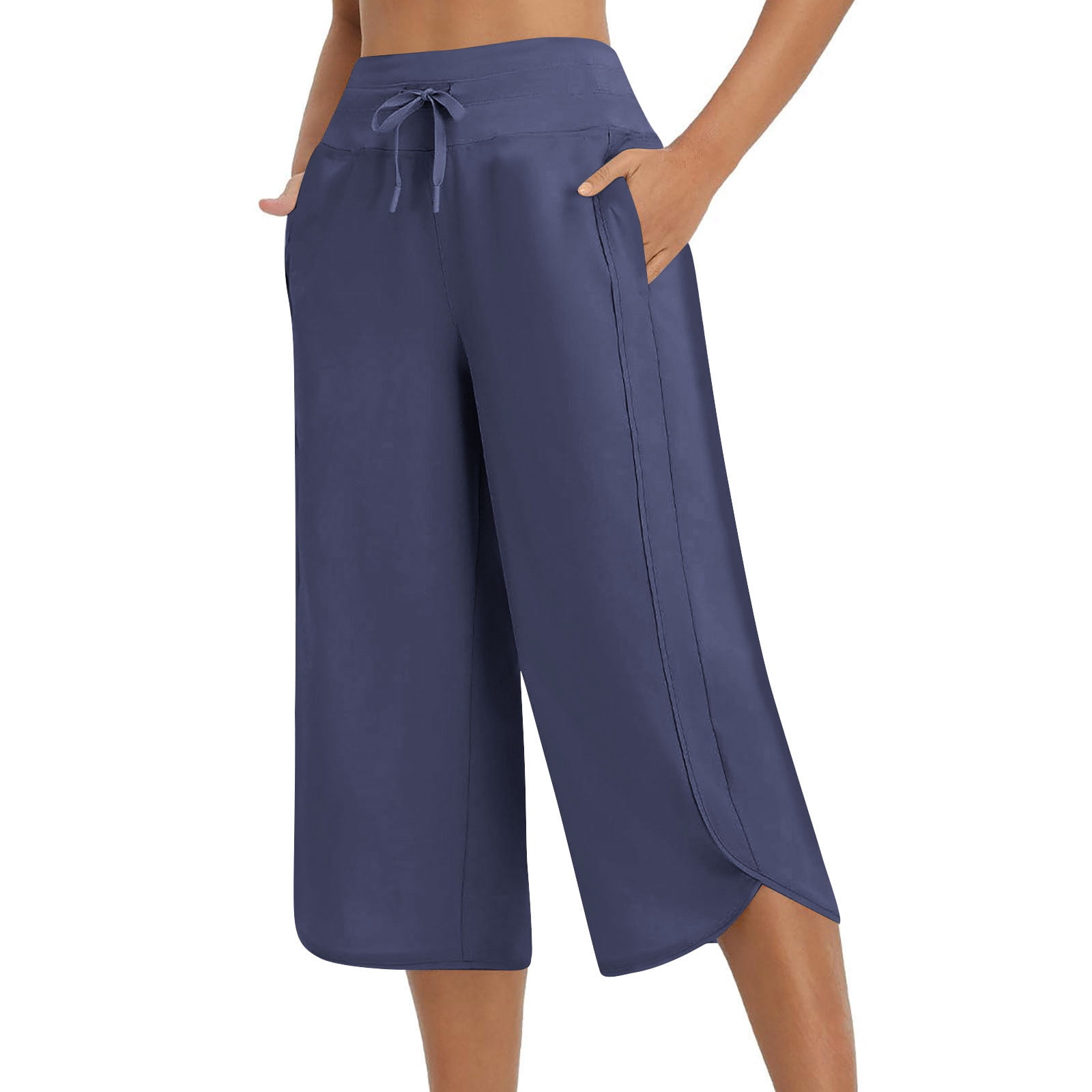 Beollynier Women's Summer High Waisted Slit Yoga Capri Pants Plus Size ...