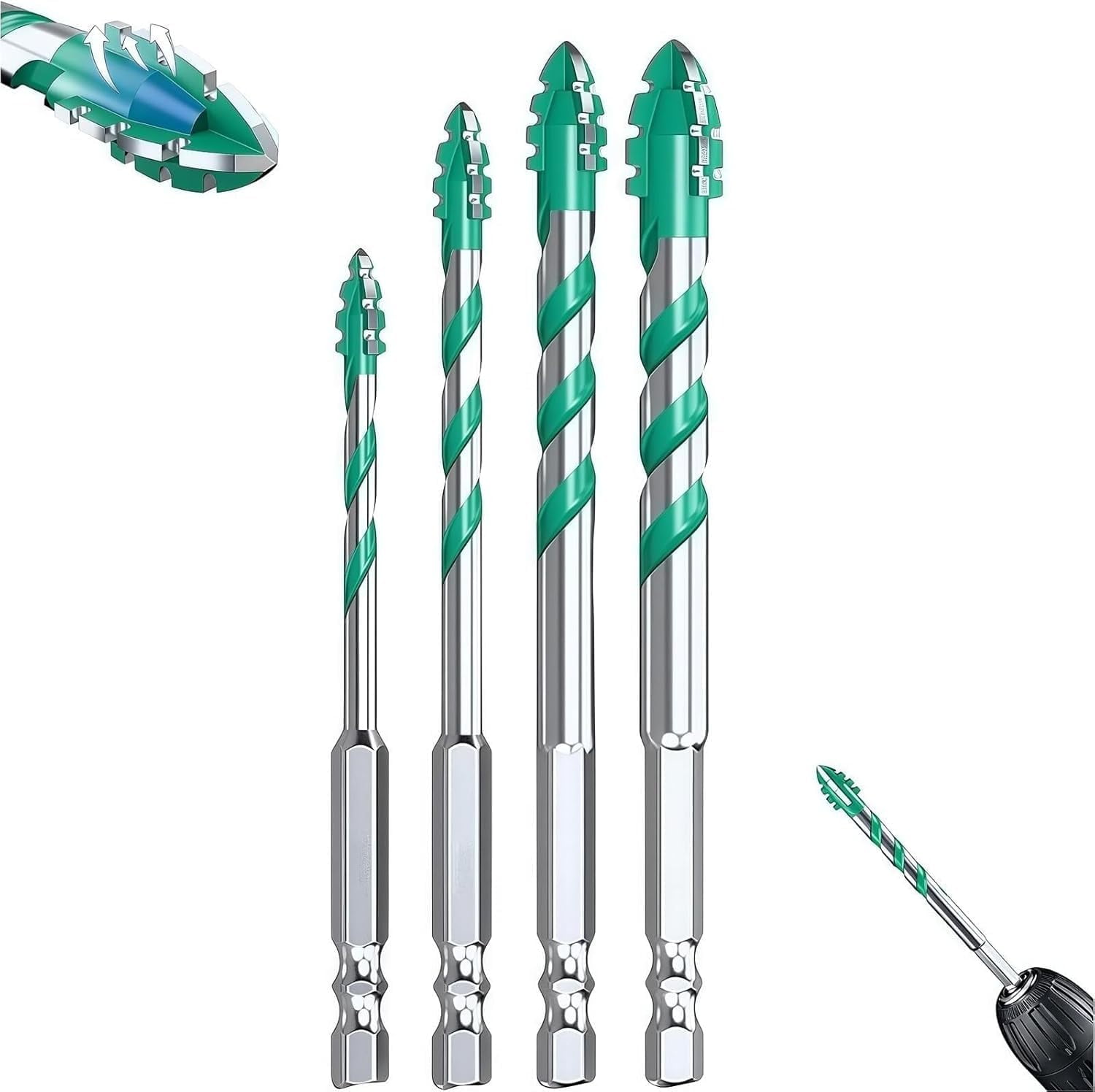 Beooshop Four Blade Serrated Eccentric Drill Bits, Multi-Functional Super-Hard Alloy Steel 4 ...